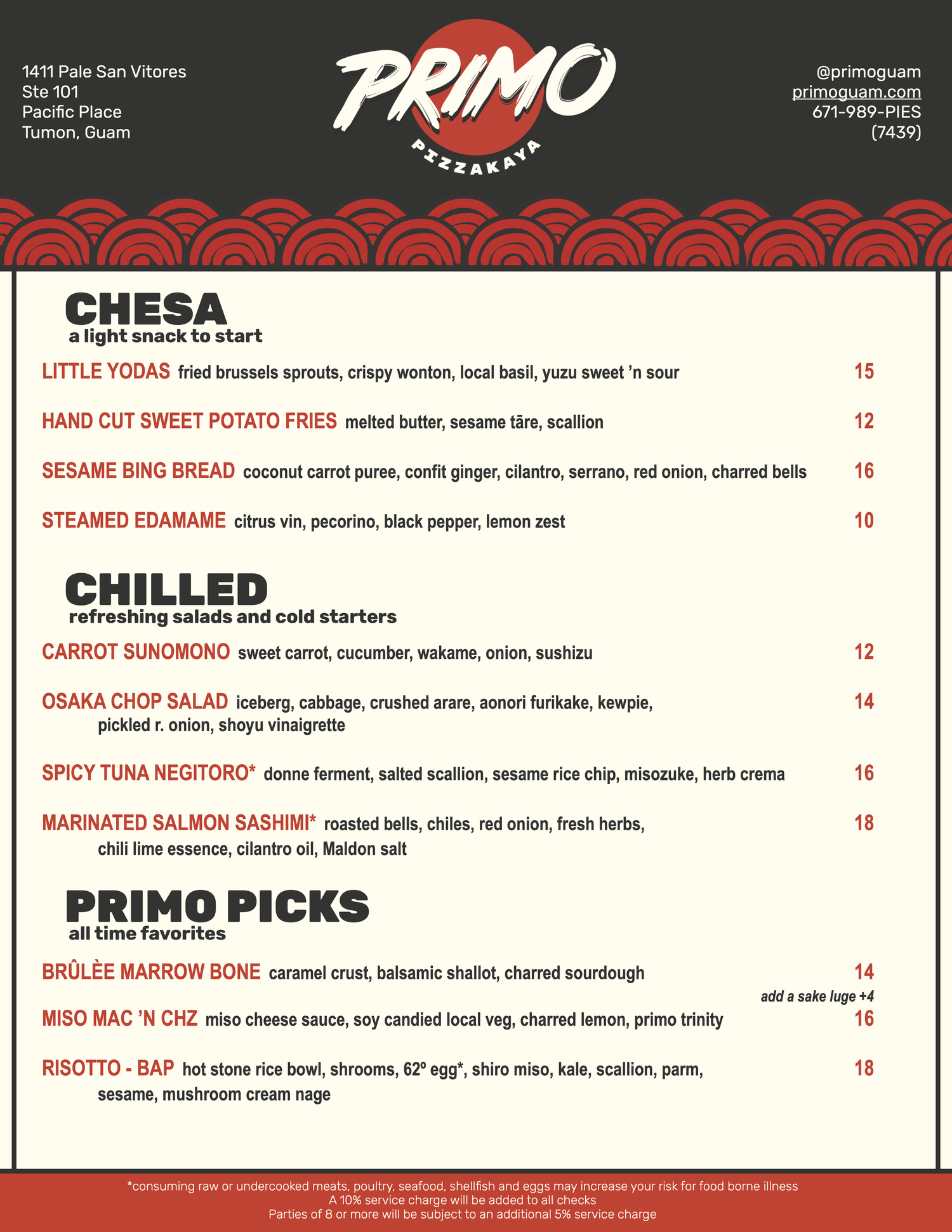 PIZZAKAYA MENU — Primo Pizzakaya