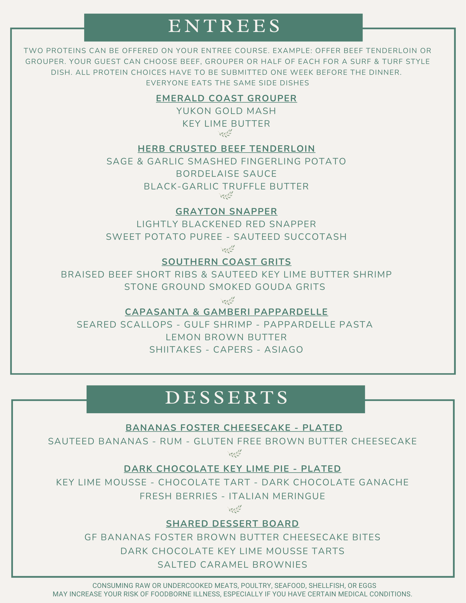 In Home Chef Menu — Swiftly Catered