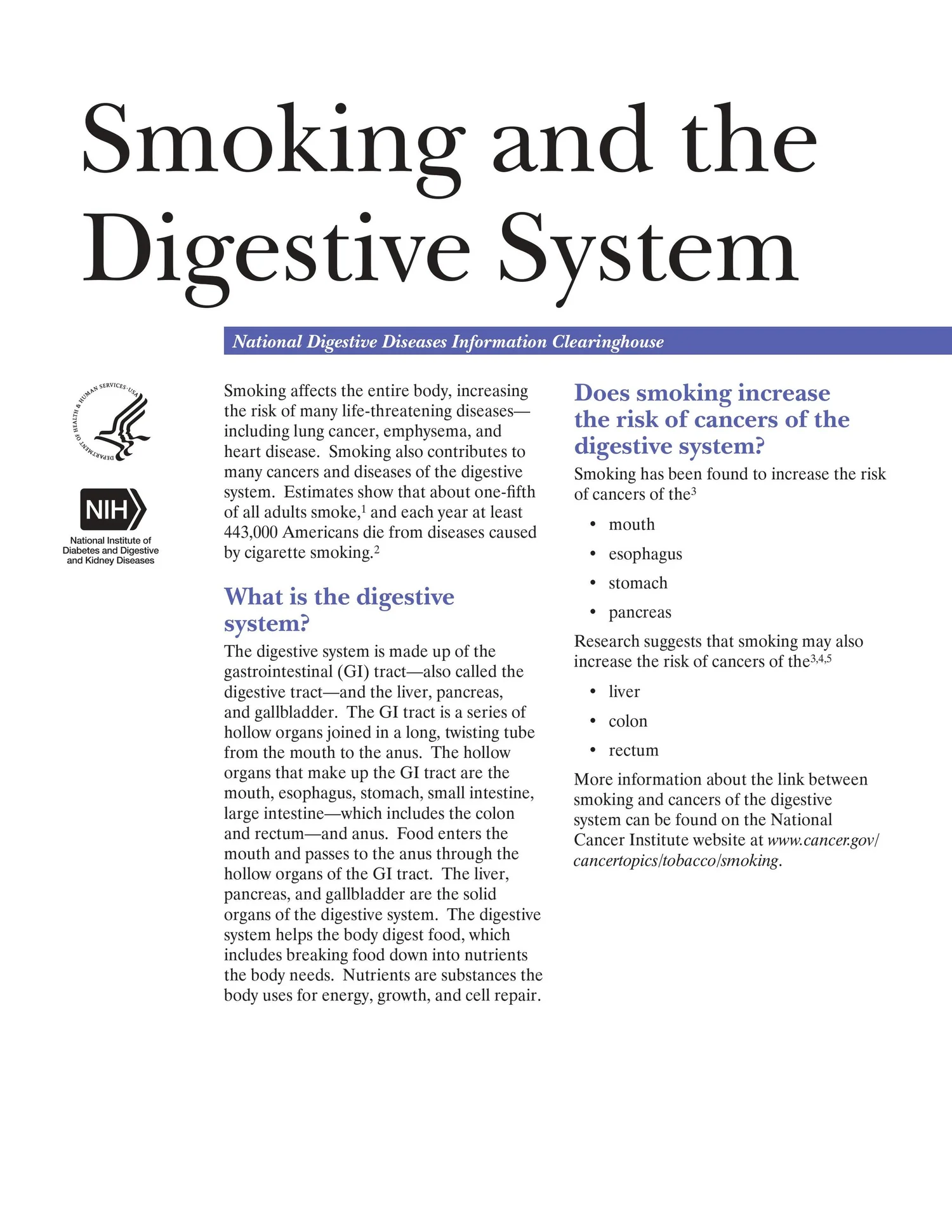 The Digestive System and Smoking — Tobacco Free, Coalition of Delaware ...