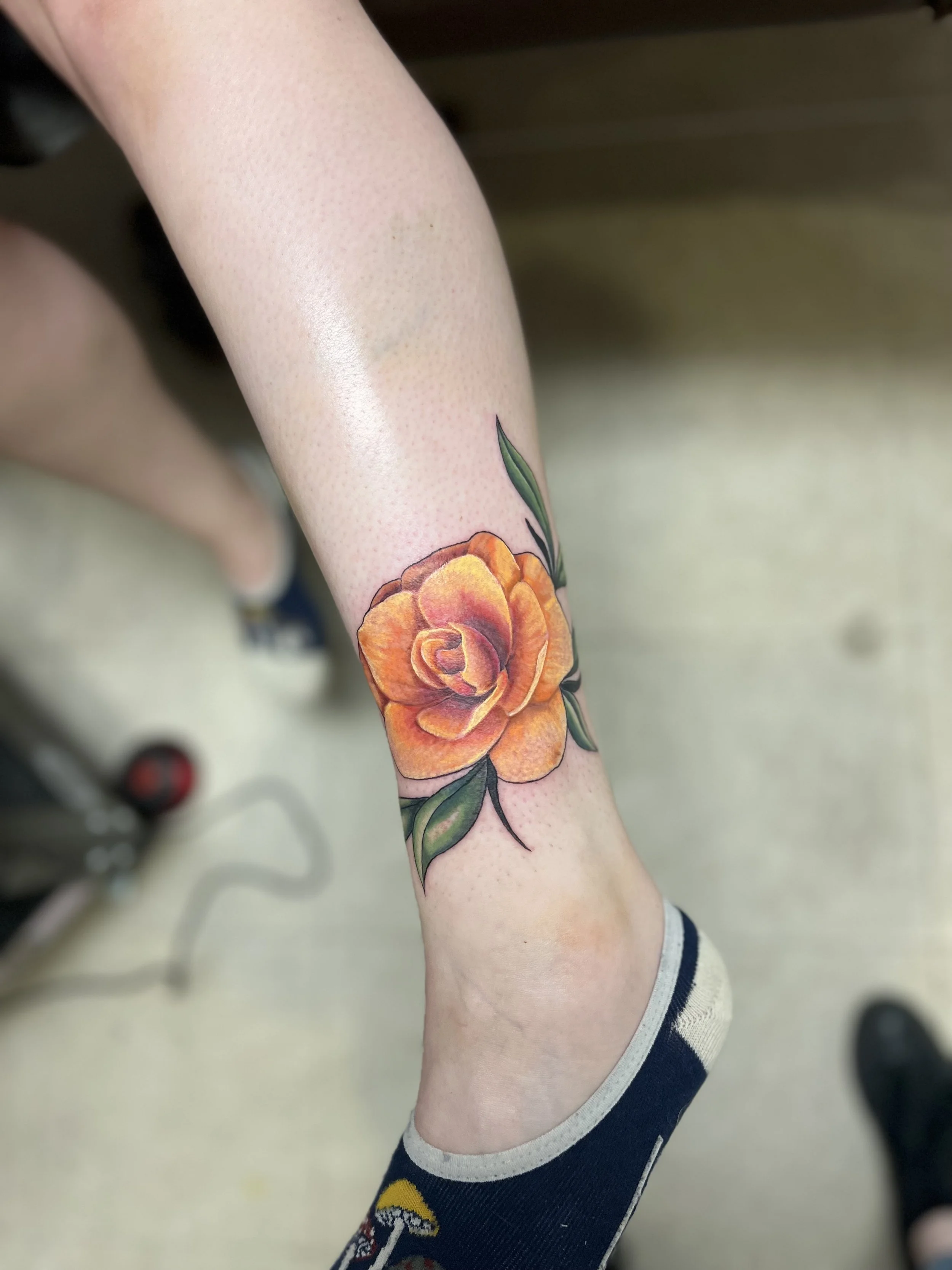 Realistic Yellow Rose Tattoo