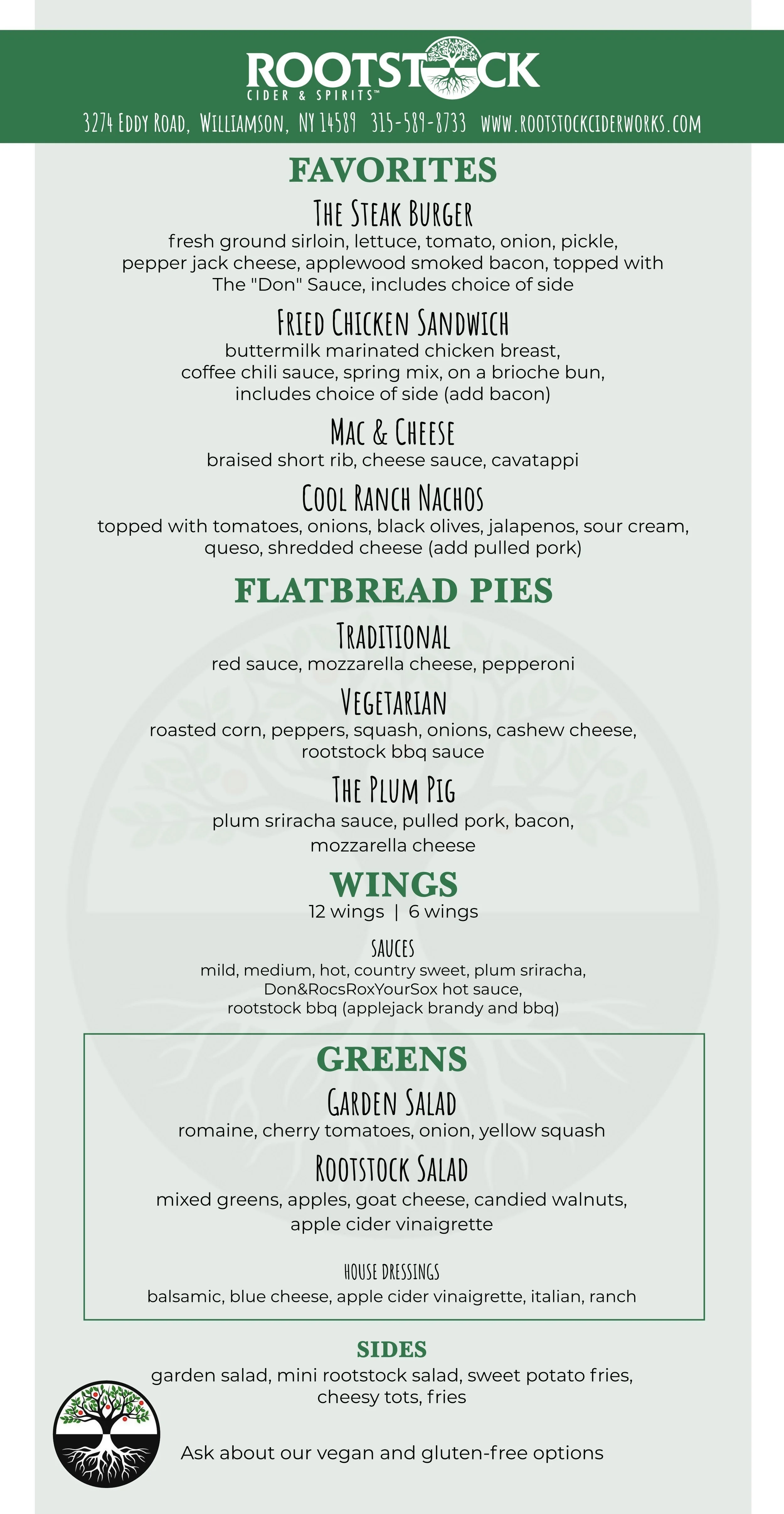 Food Menu — Rootstock Cider & Spirits