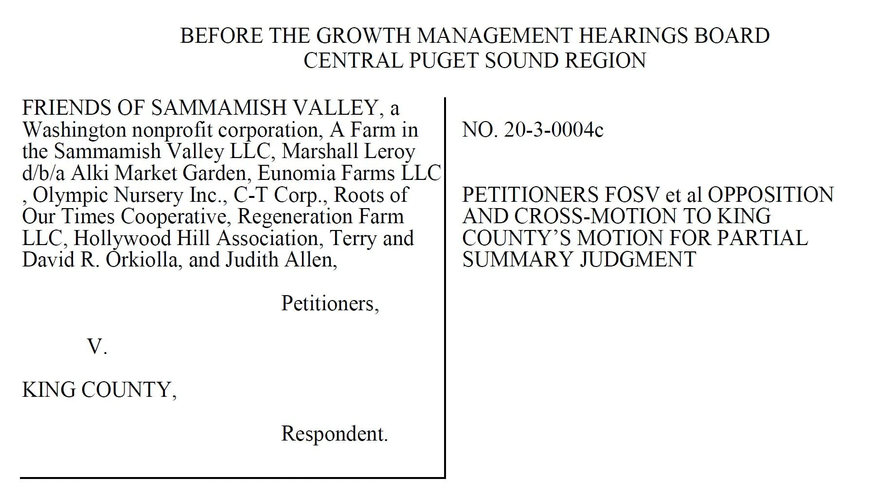 FoSV Cross Motion to Partial Summary Judgement — Friends of Sammamish ...