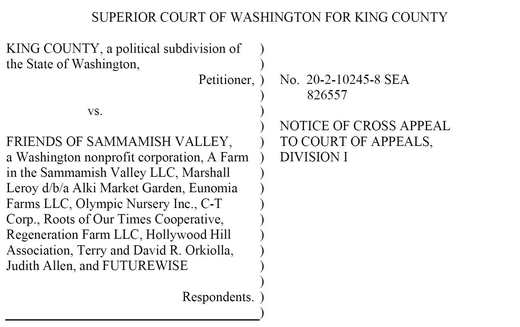 KC Notice of Cross Appeal May 27, 2021 — Friends of Sammamish Valley