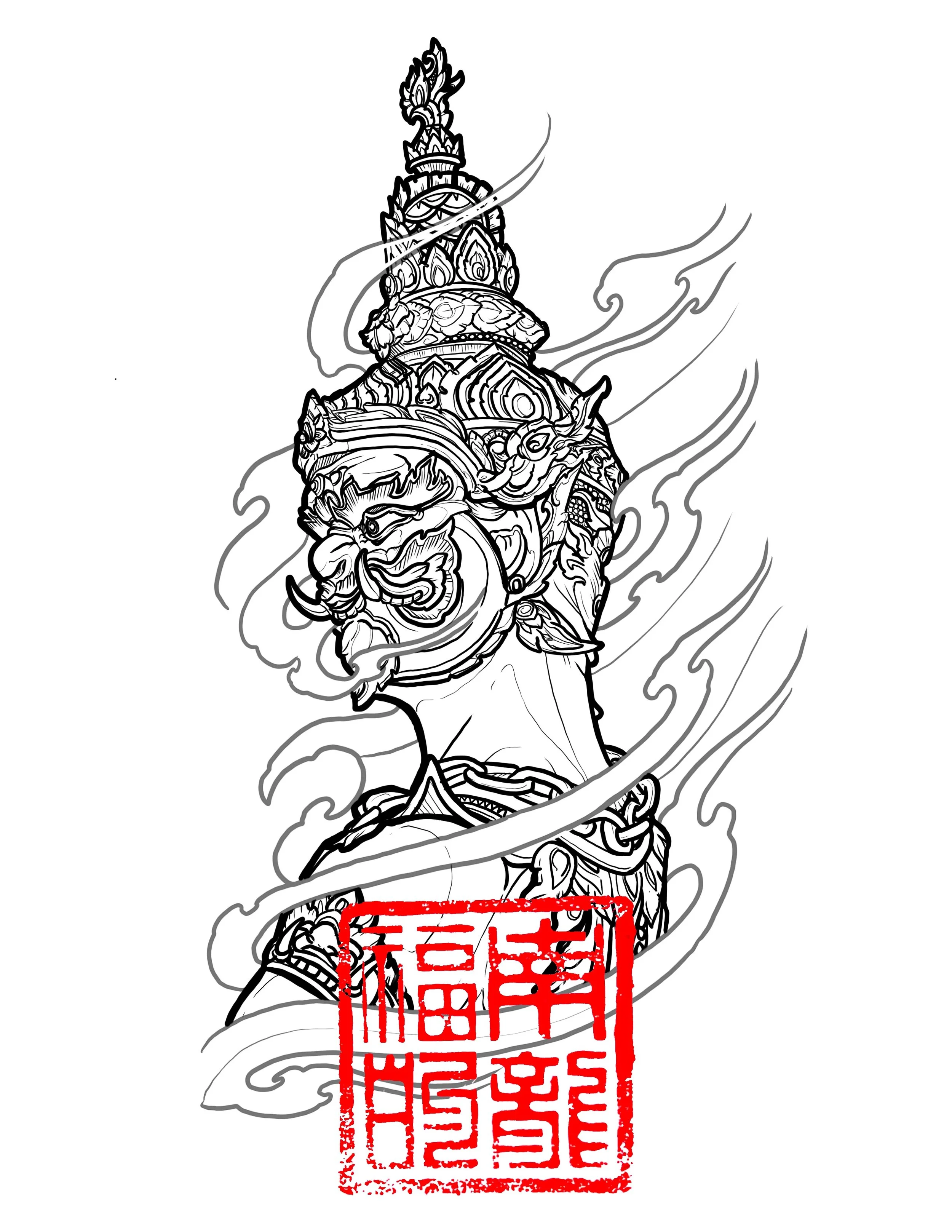 Khmer Hanuman Tattoo Designs
