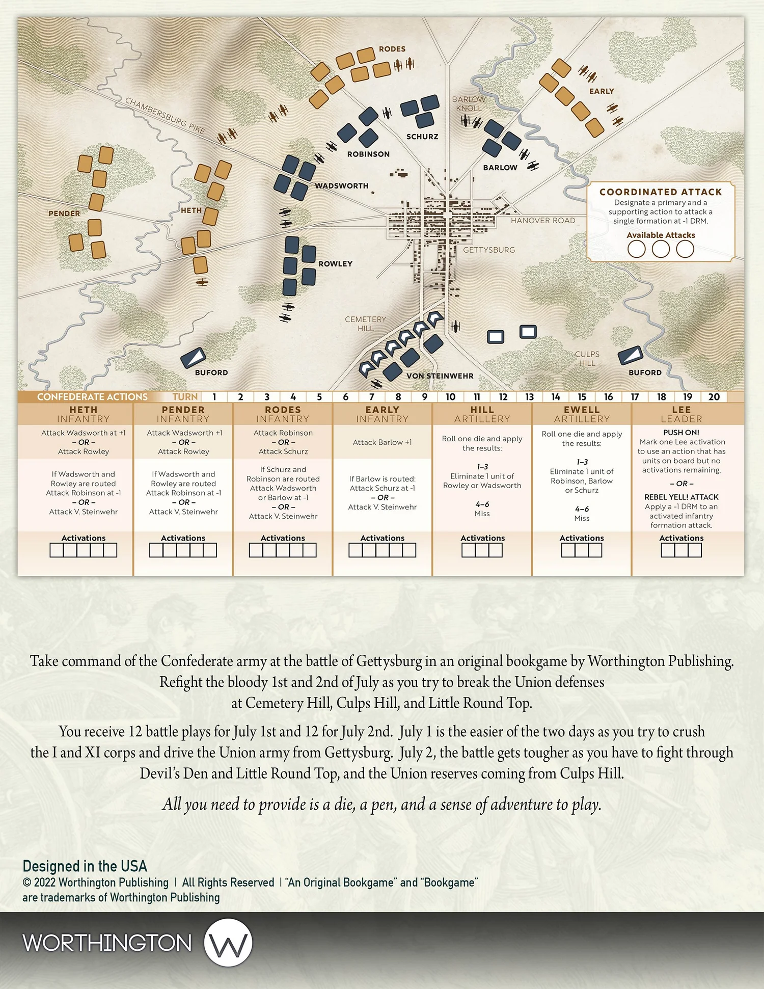 Gettysburg Solitaire Bookgame — Worthington Publishing and Pungo Games