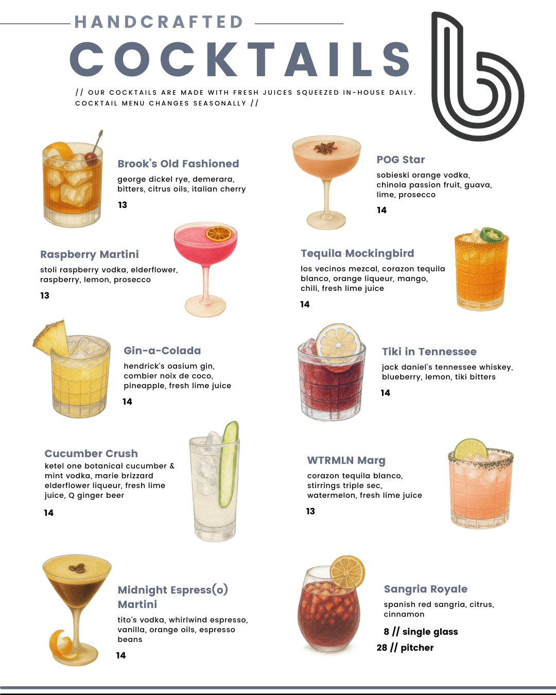 Cocktail Menu — Brook's Kitchen & Tap