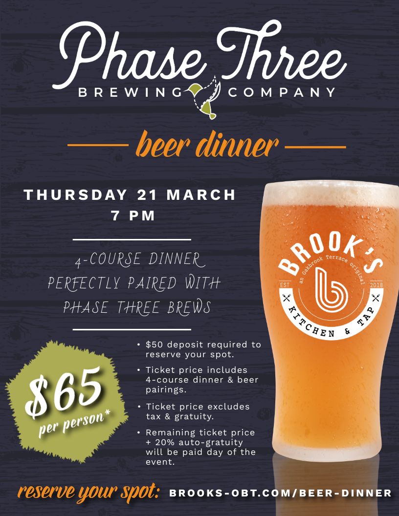 Beer Dinner: Phase Three Brewing Company — Brook's Kitchen & Tap