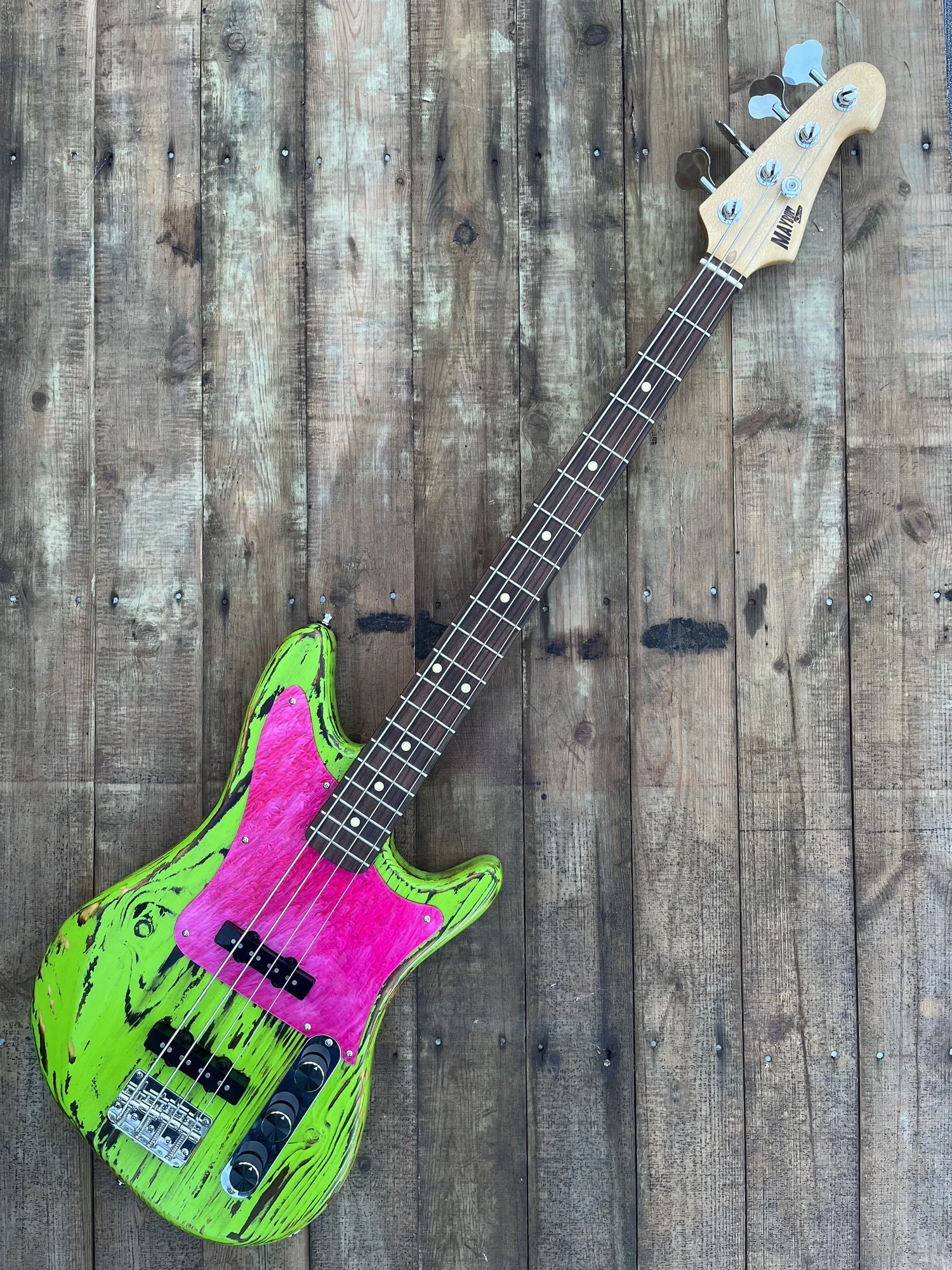 Green Chalk Paint Meloca Bass guitar — Maybury Guitars