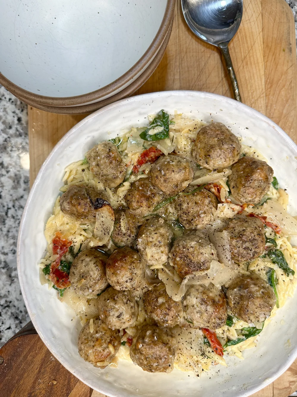Slow Cooker Garlic Butter Chicken Meatballs with Creamy Orzo ...