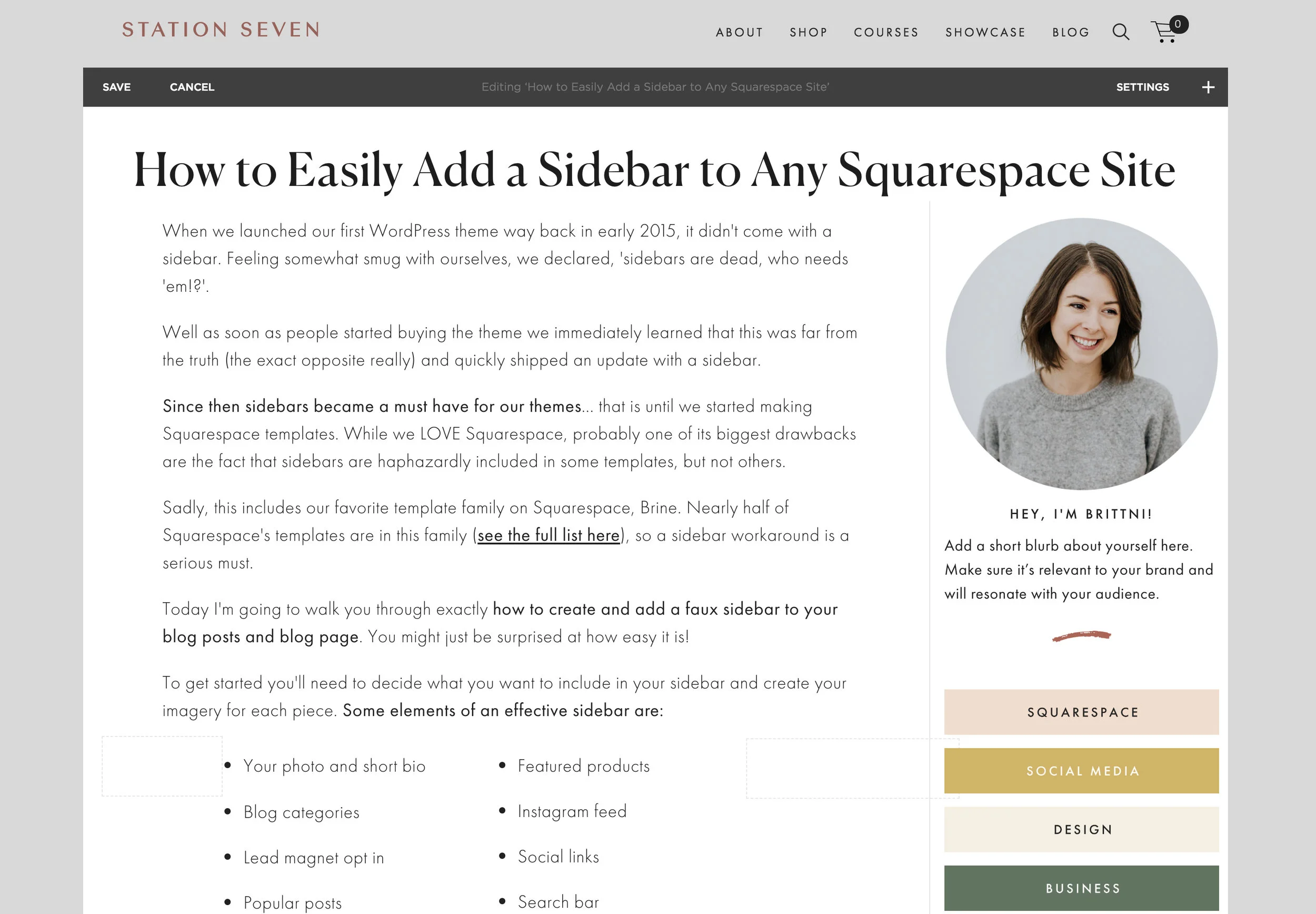 How to Easily Add a Sidebar to Any Squarespace Site — Station Seven ...