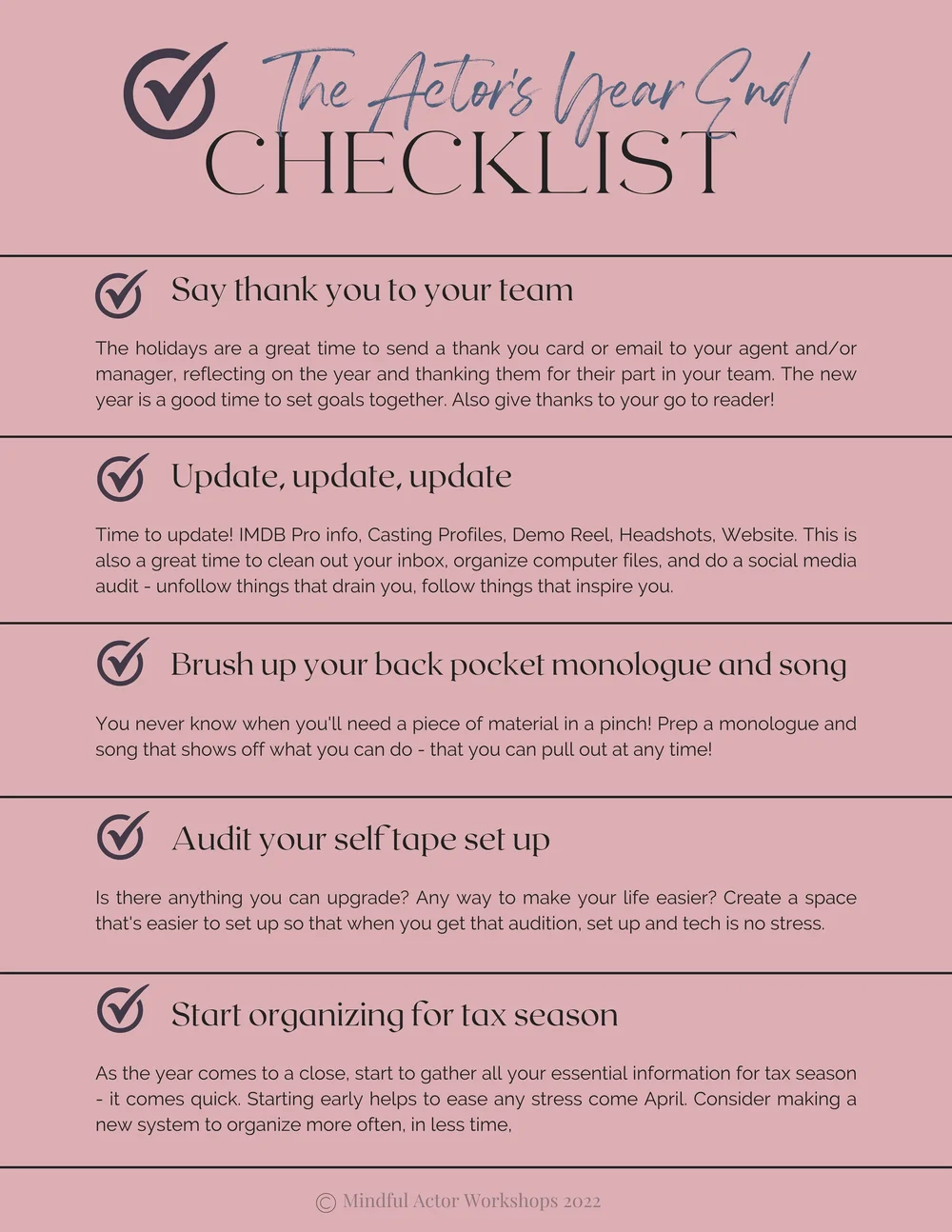 The Actor's Year End Checklist — The Mindful Actor Workshops