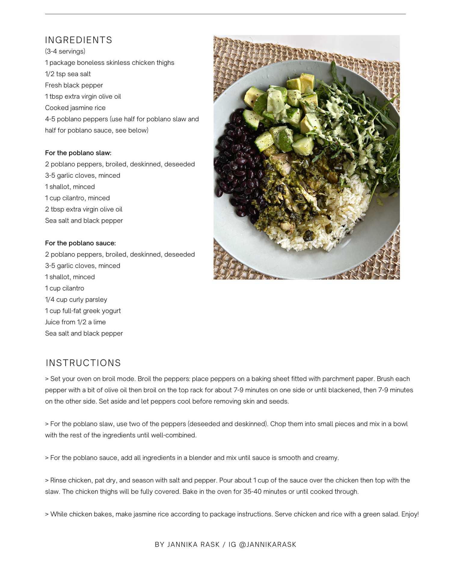 Poblano Chicken Bowl — Jannika Rask Functional Nutrition