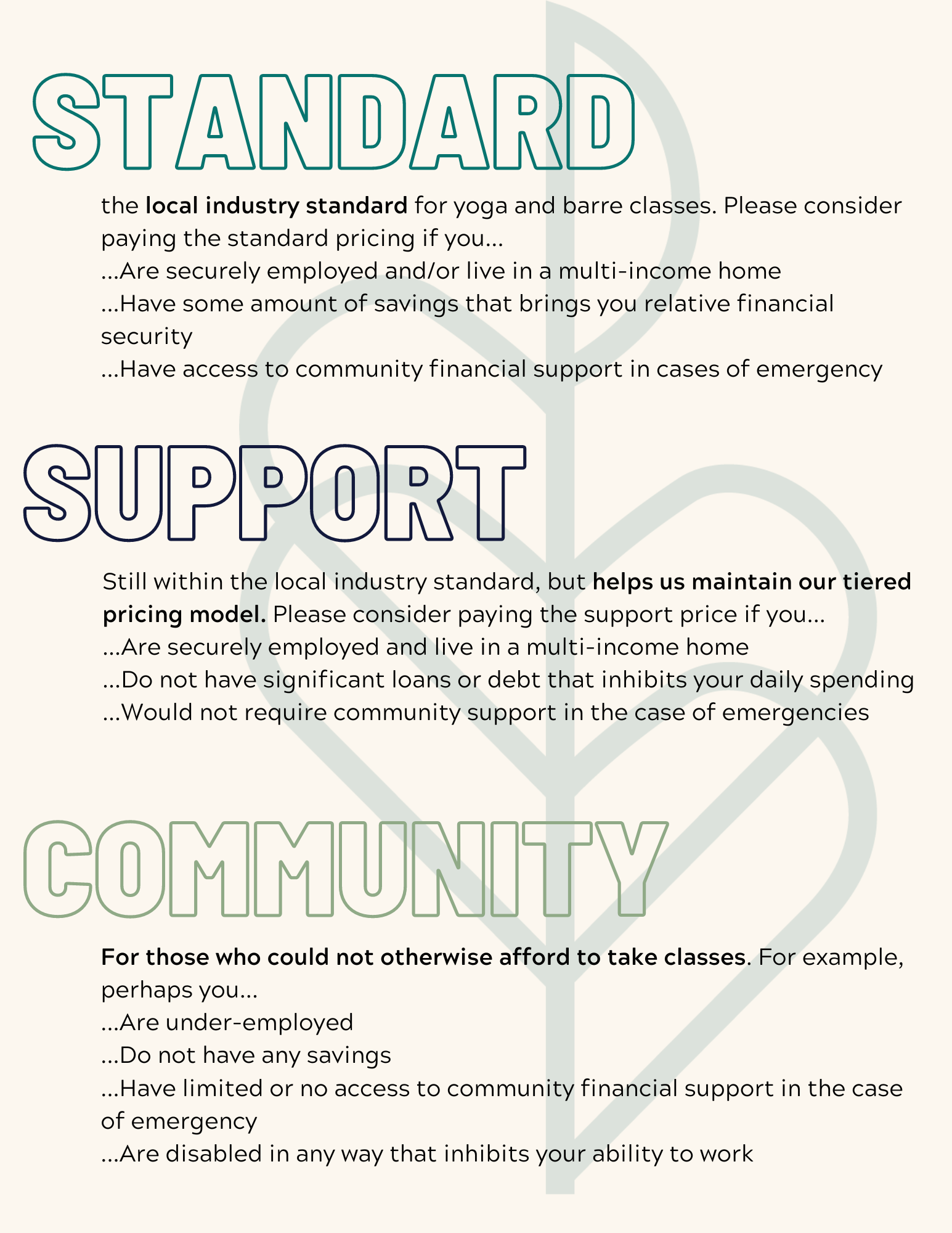 Tiered Pricing Details — The Portland Yoga Project