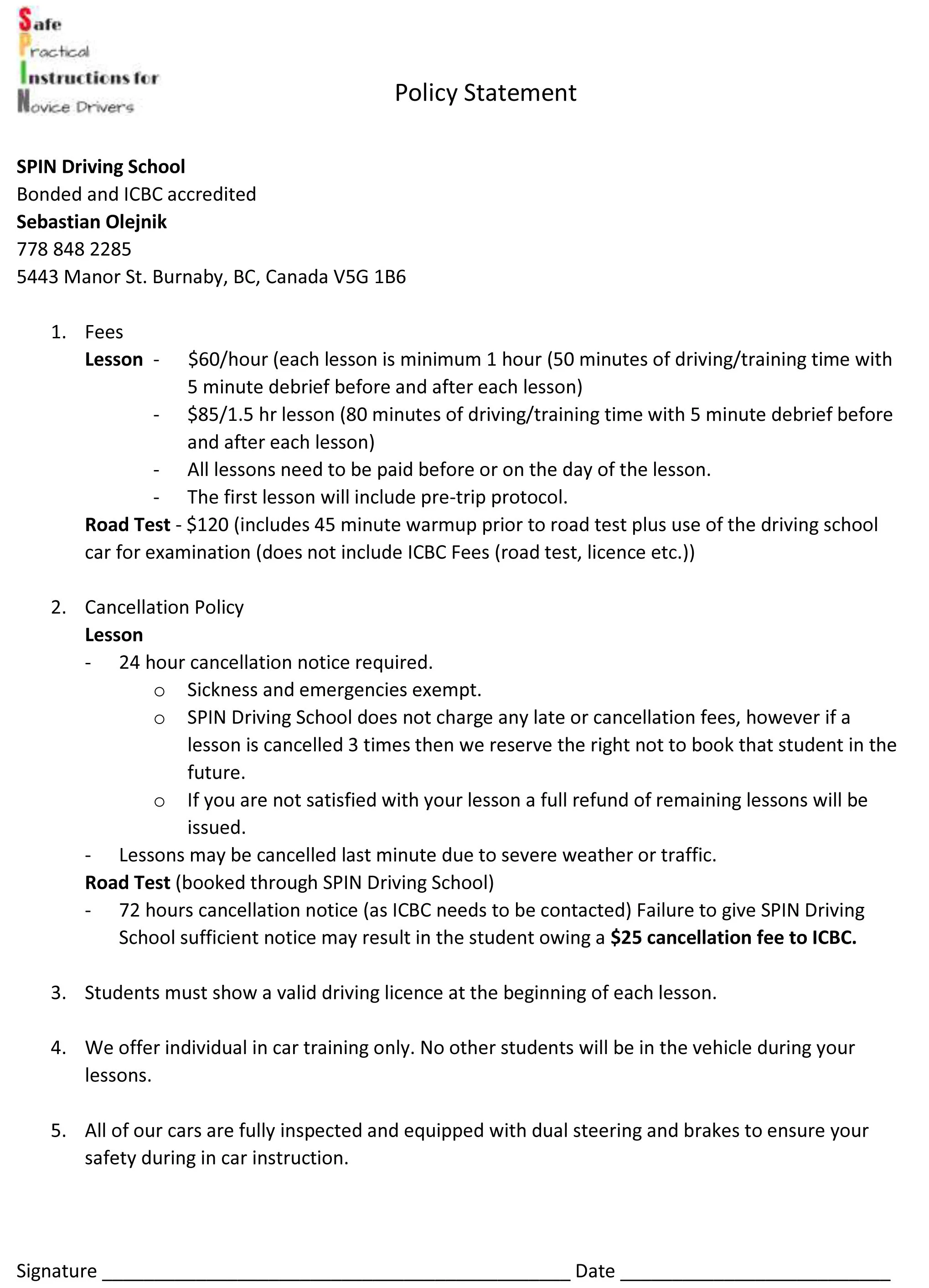 Services — SPIN Driving School