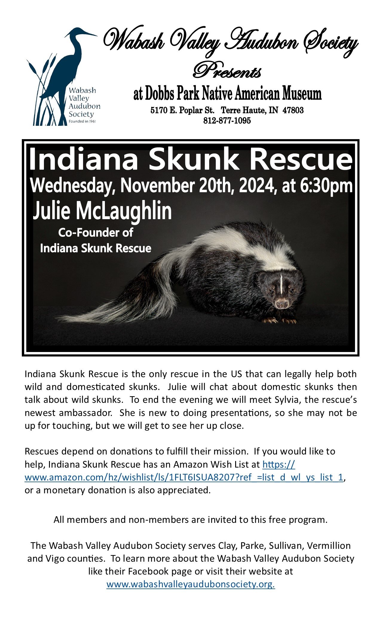 Indiana Skunk Rescue — Wabash Valley Audubon Society