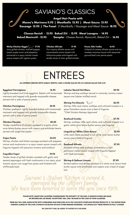 DINNER MENU — Saviano's Italian Kitchen