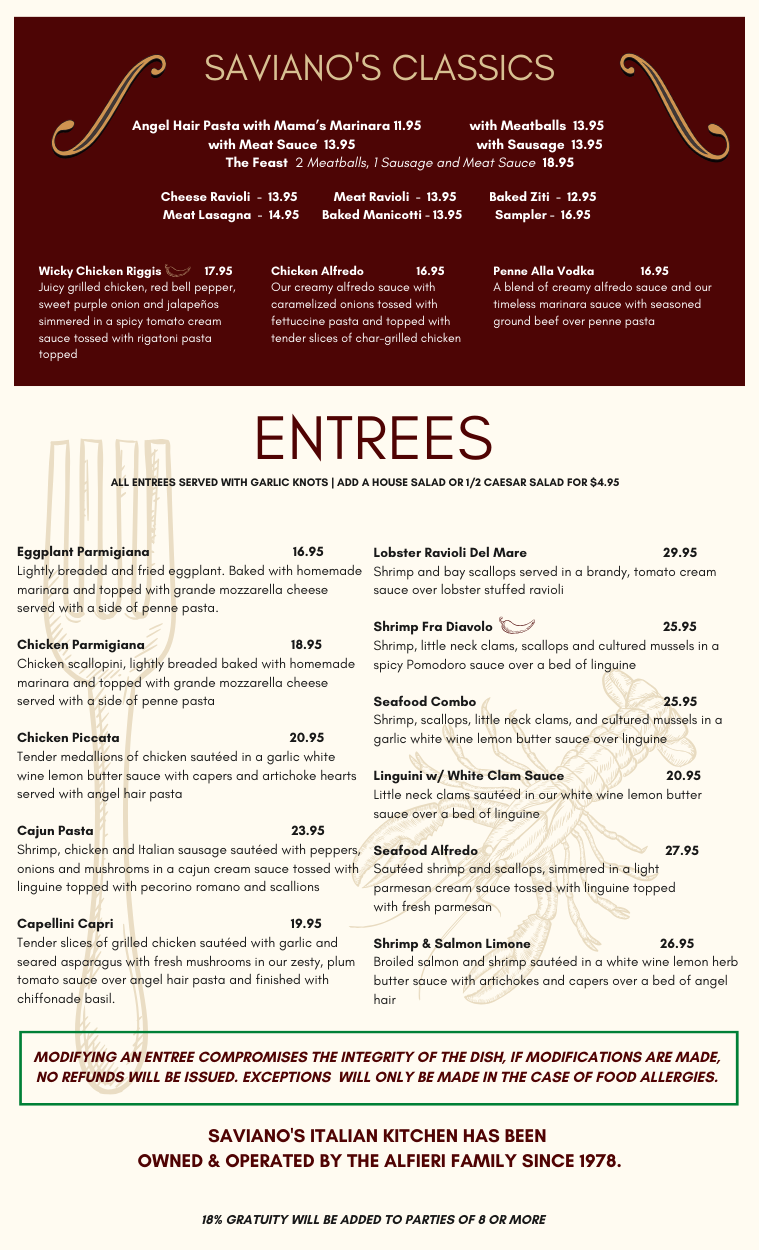 DINNER MENU — Saviano's Italian Kitchen
