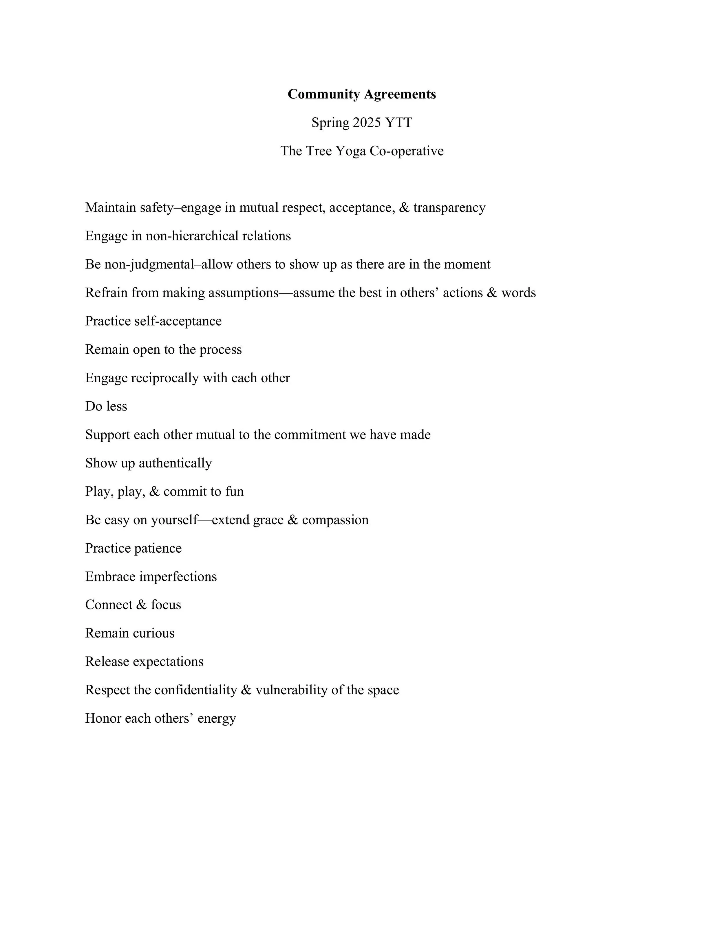 Community Values - Spring 2025 — The Tree Yoga Cooperative