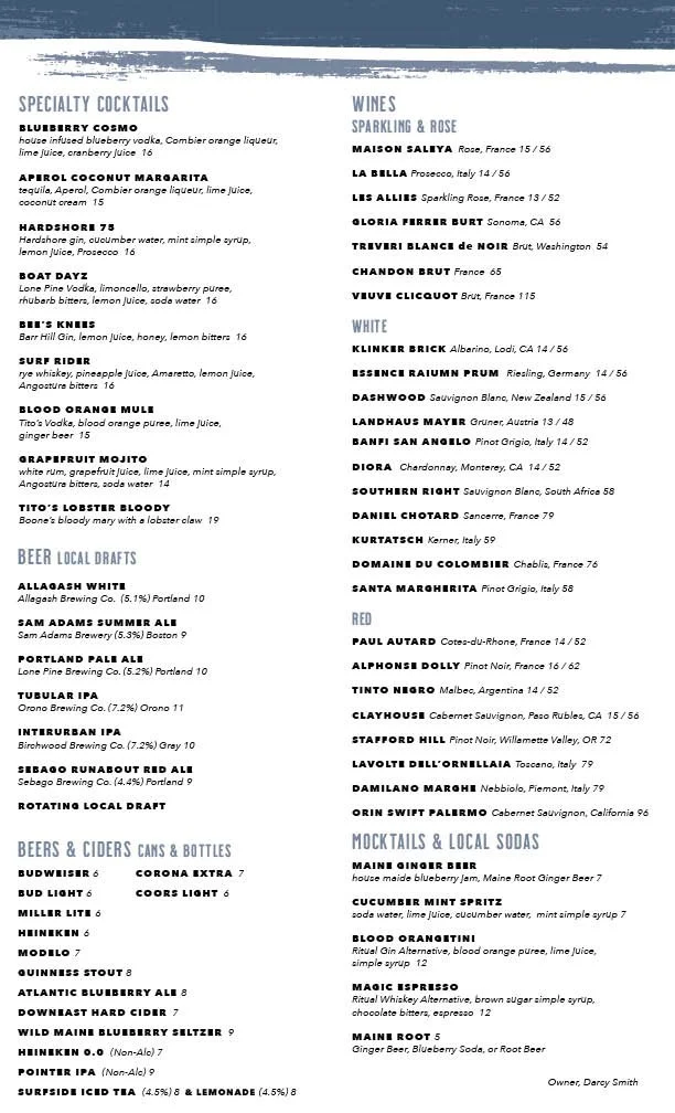 Boone's Fish House & Oyster Room - Beer Wine Cocktails