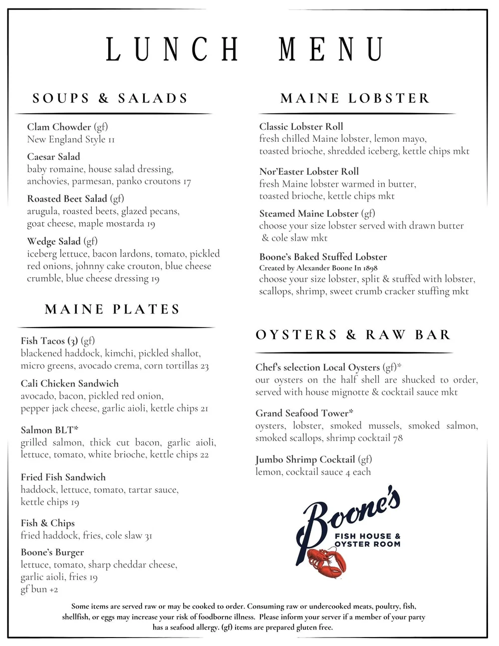 Boone's Fish House & Oyster Room - Lunch Features