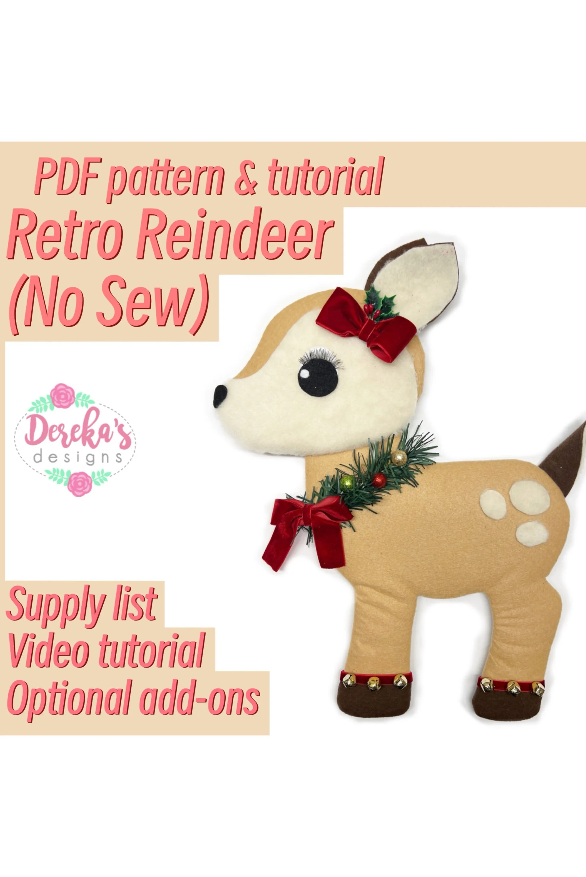 Retro Reindeer Pattern Pattern (No Sew)- Digital Download — Dereka's ...
