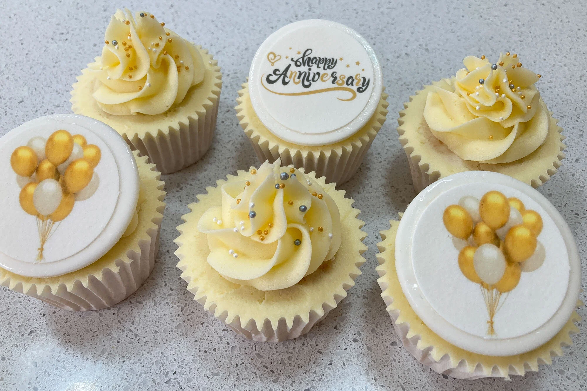 Delicious Hand Baked Happy Anniversary Cupcakes — Pink Aubergine Gift ...