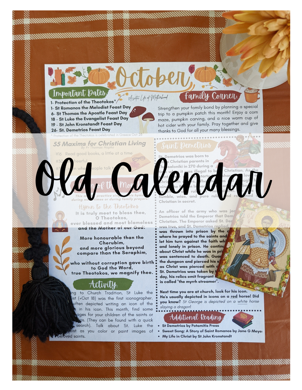 October Orthodox Liturgical Printable — Ascetic life of motherhood
