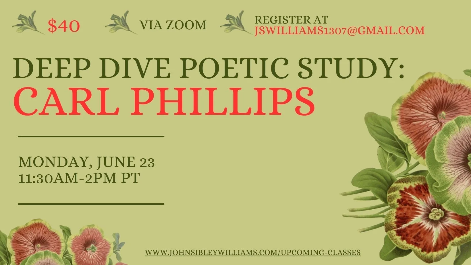 Upcoming Classes — John Sibley Williams