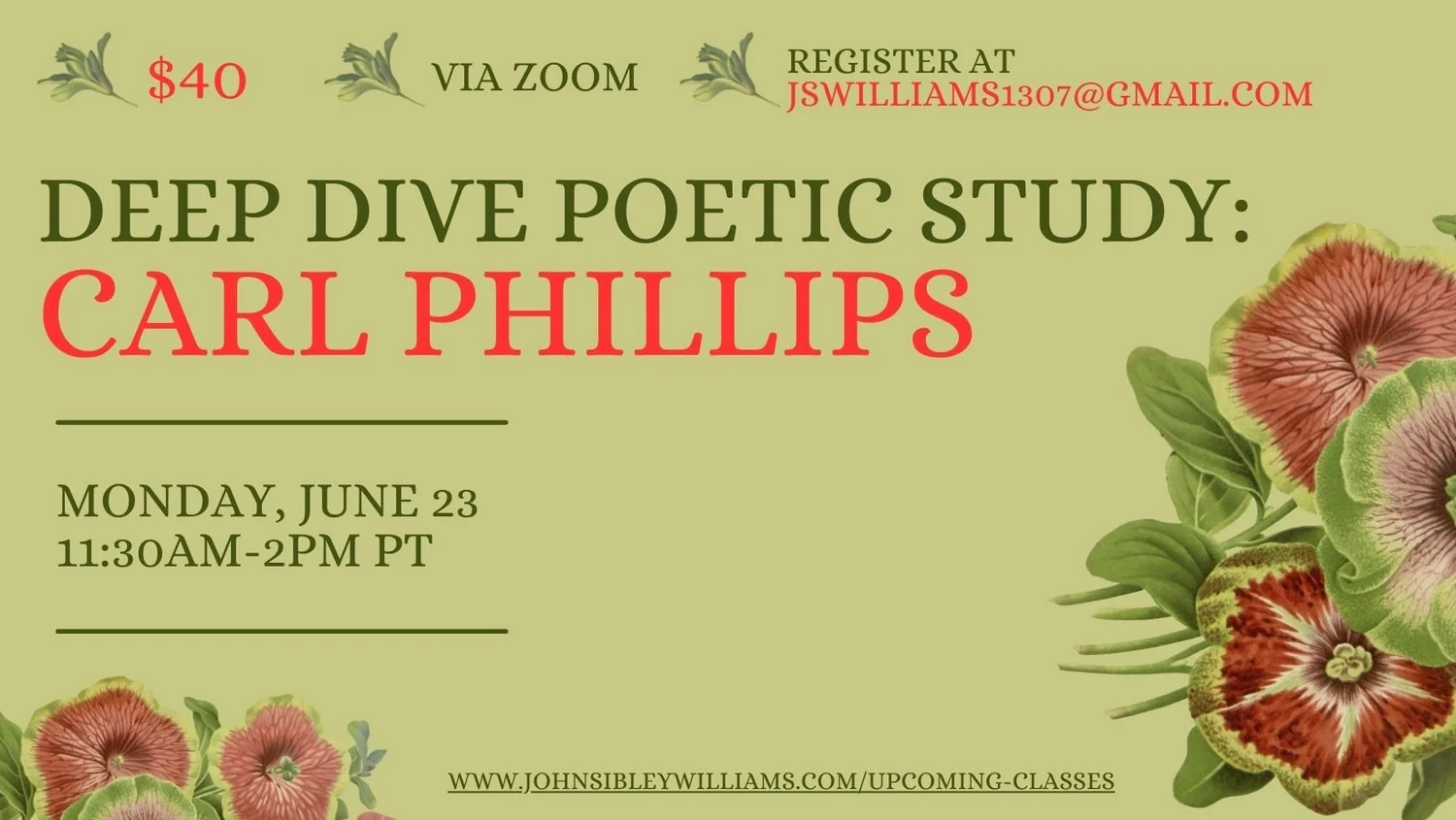 Upcoming Classes — John Sibley Williams