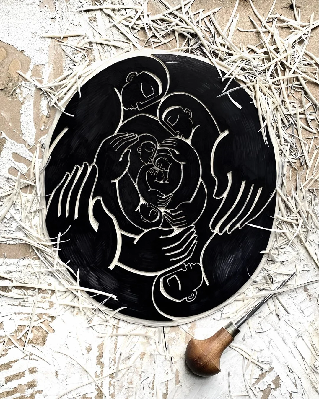 'It Takes a Village' Original Linocut Print — Amy Hiley Art