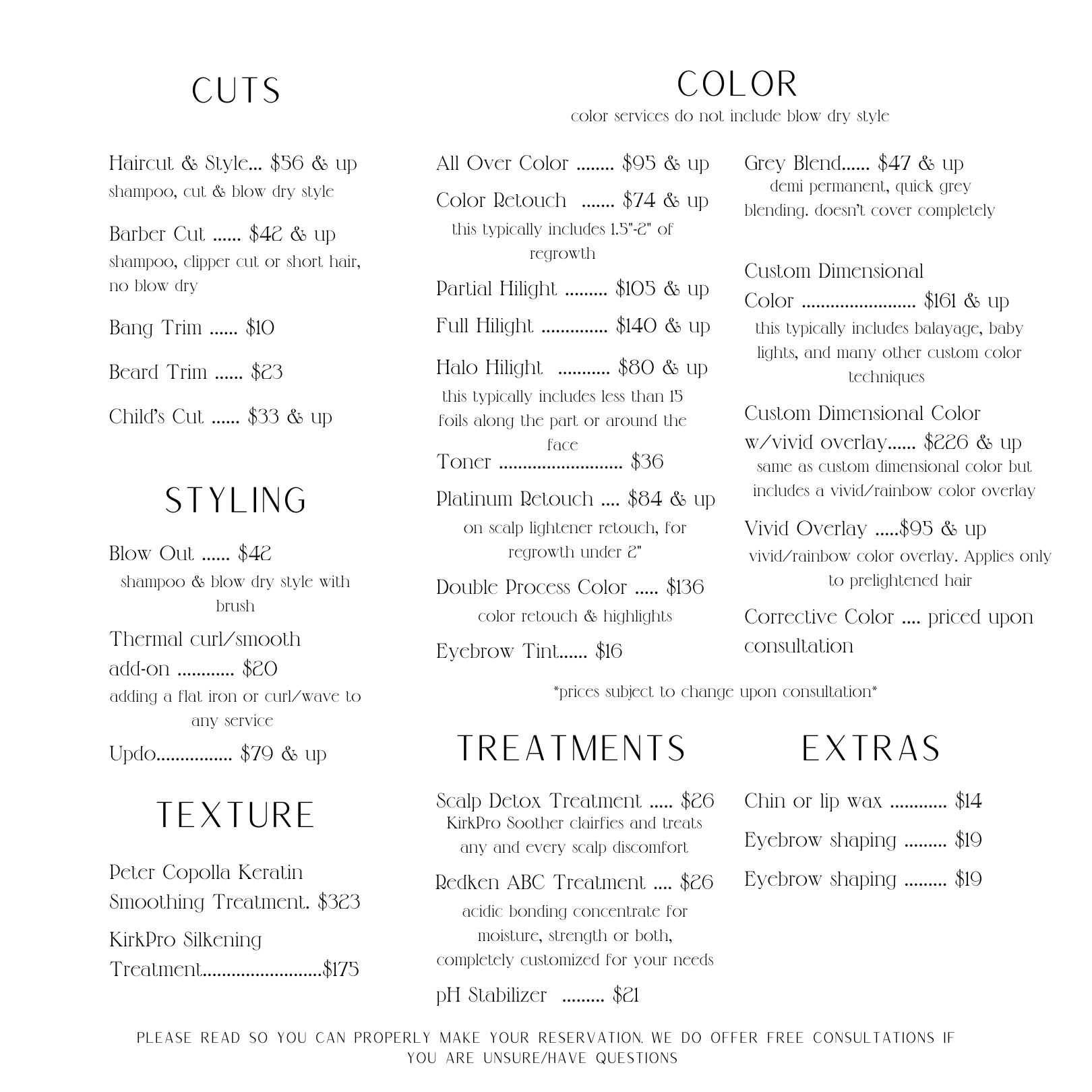 Menu — Salon Alchemy