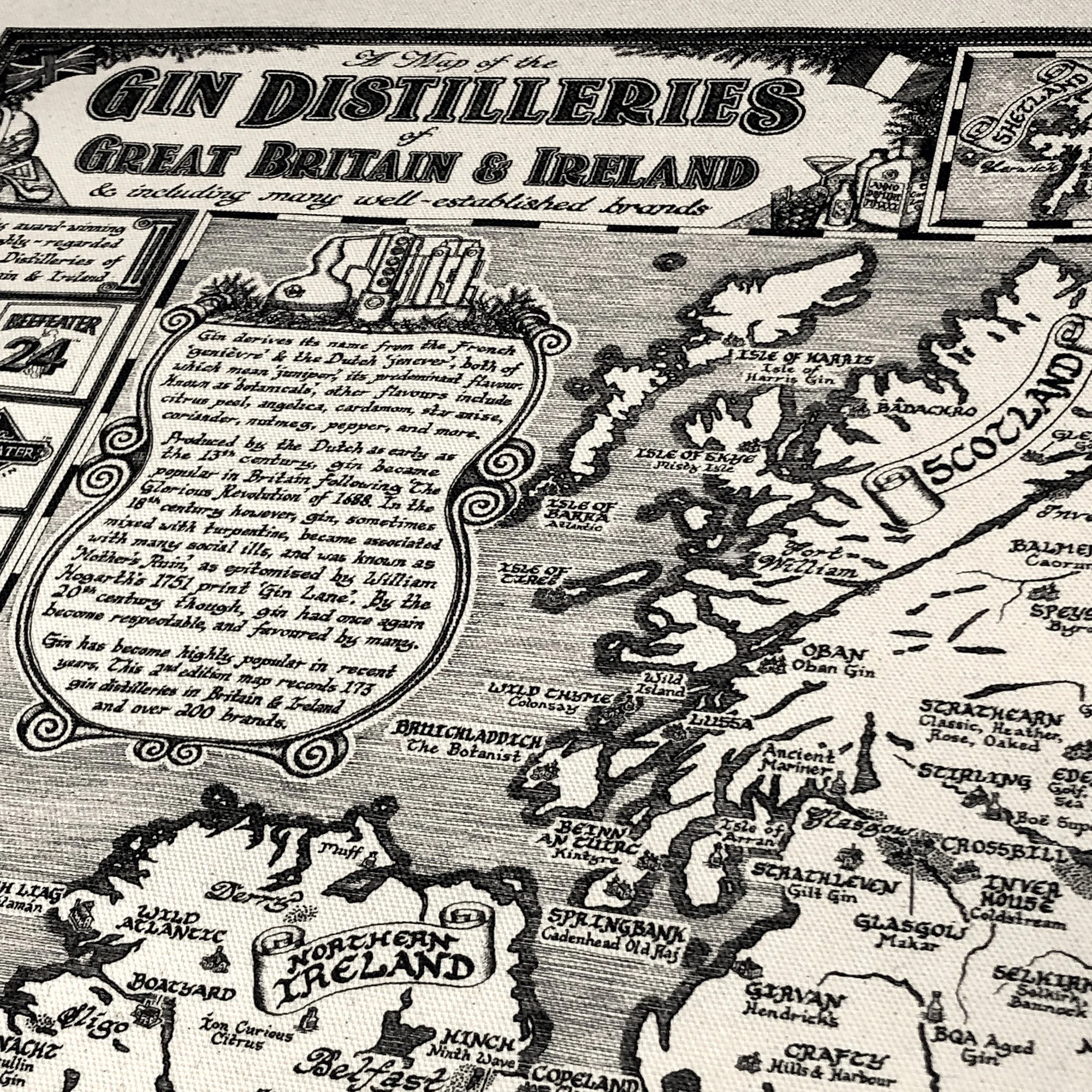 Manuscript Maps — The Gin Map Tea Towel