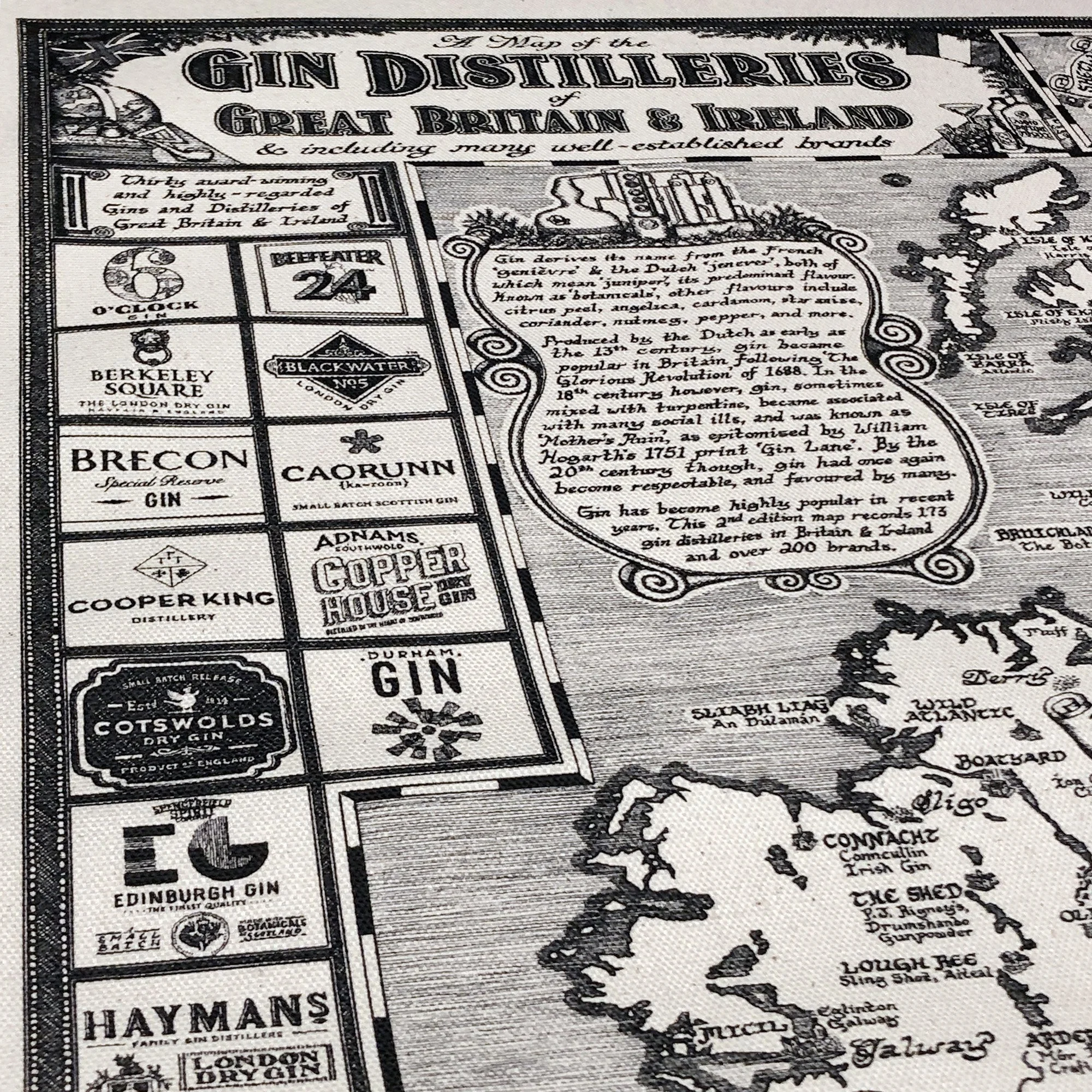 Manuscript Maps — The Gin Map Tea Towel
