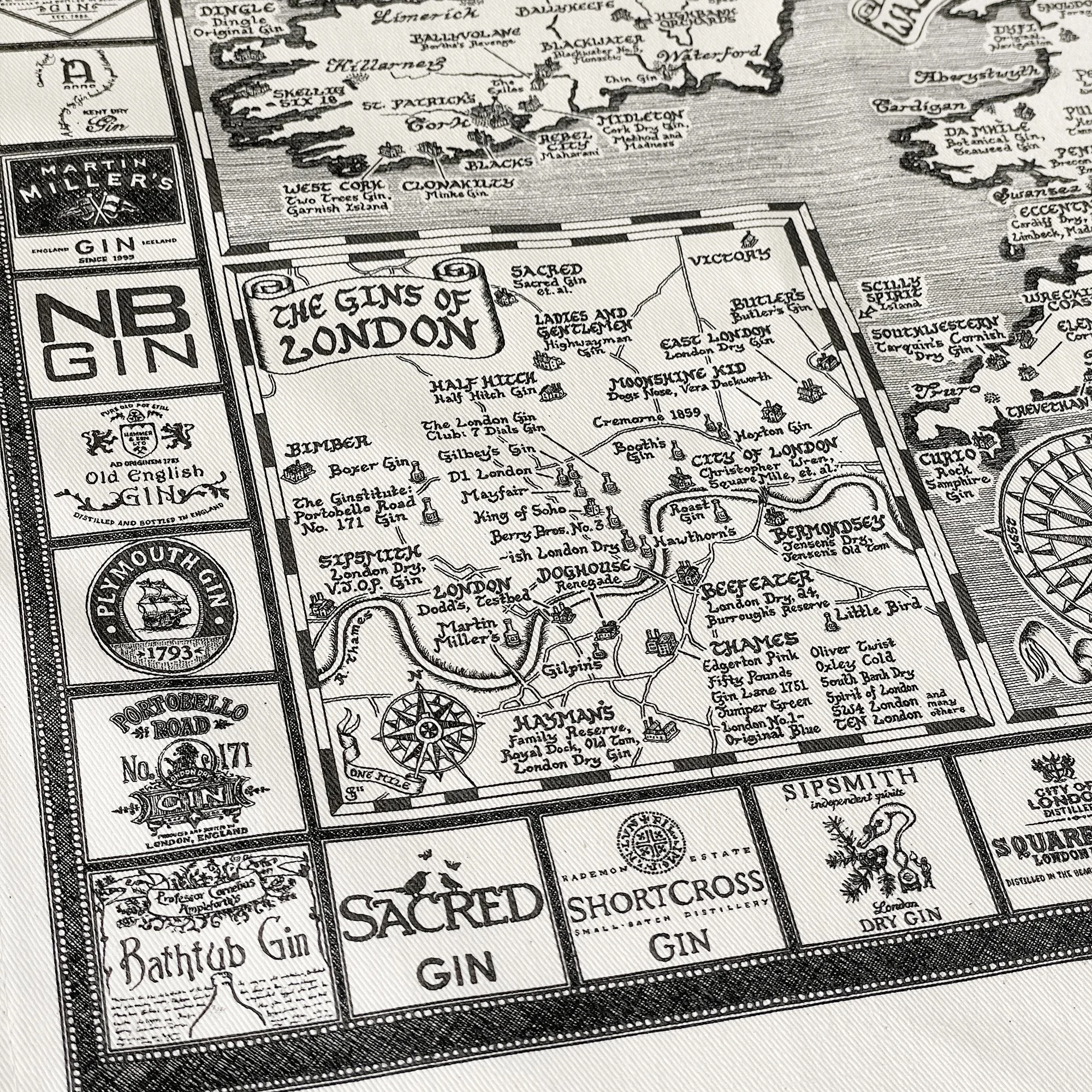 Manuscript Maps — Gin Map Tea Towel