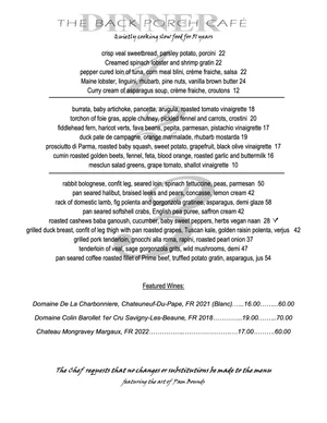 Menus — Back Porch Café
