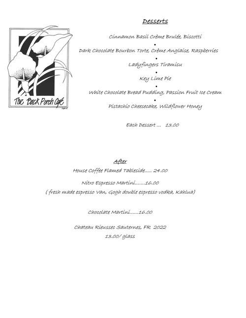 Menus — Back Porch Café