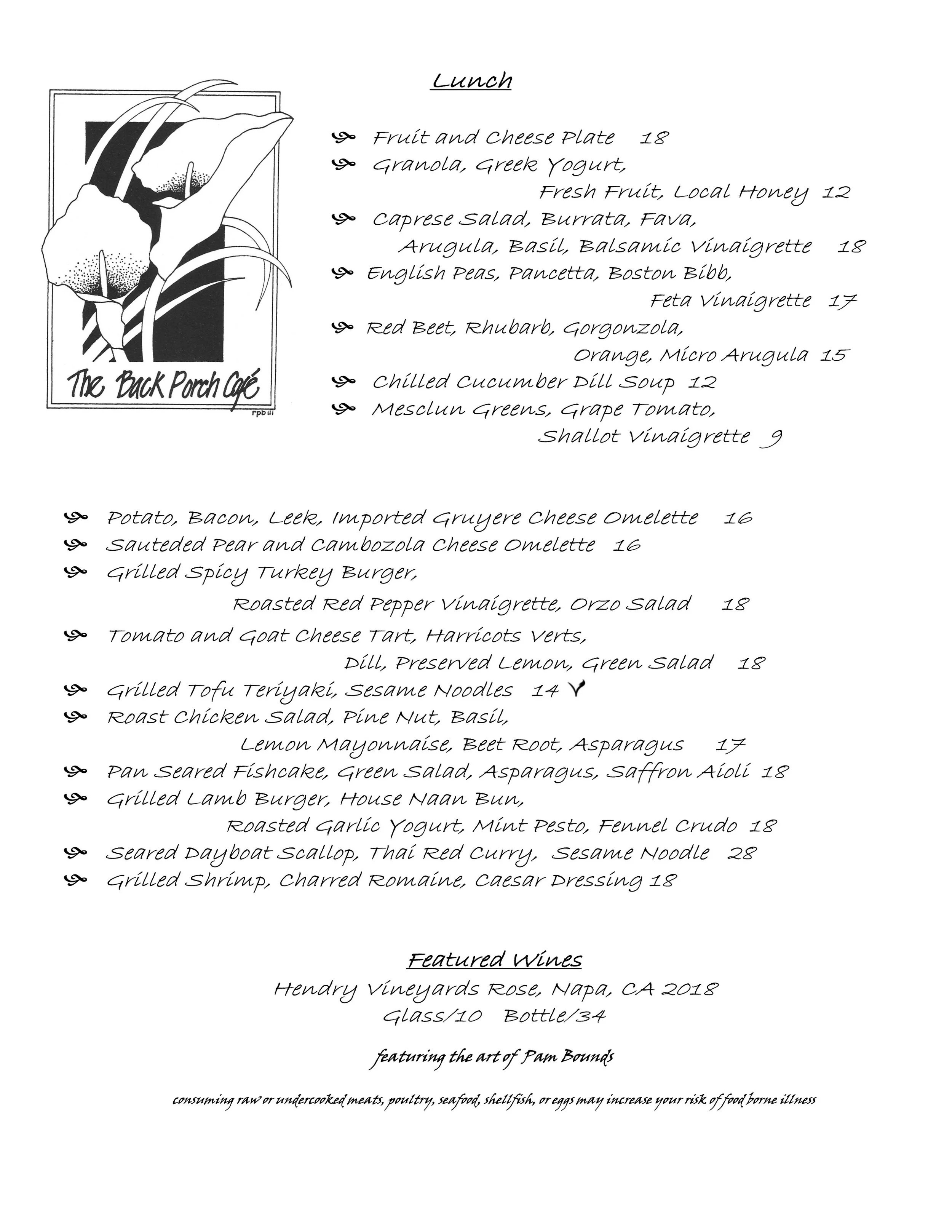 Menus — Back Porch Café