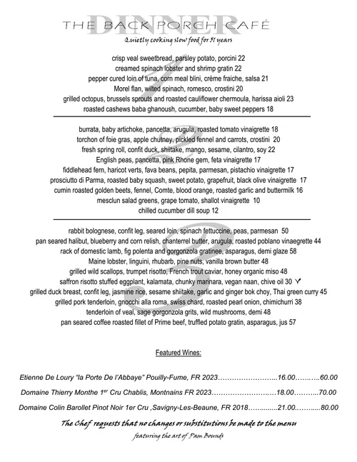 Menus — Back Porch Café