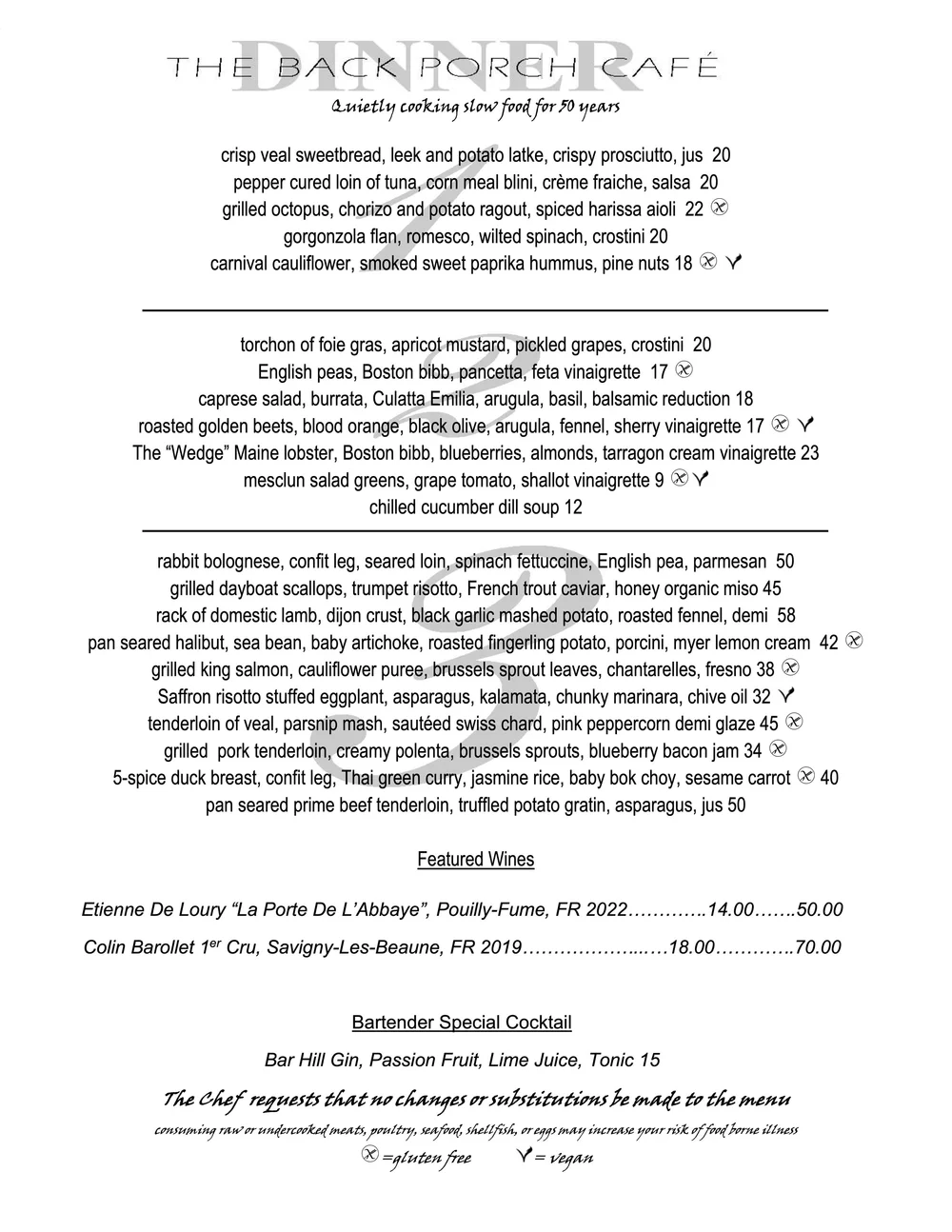 Menus — Back Porch Café