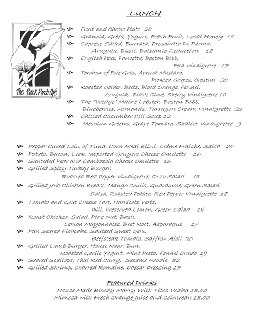 Menus — Back Porch Café