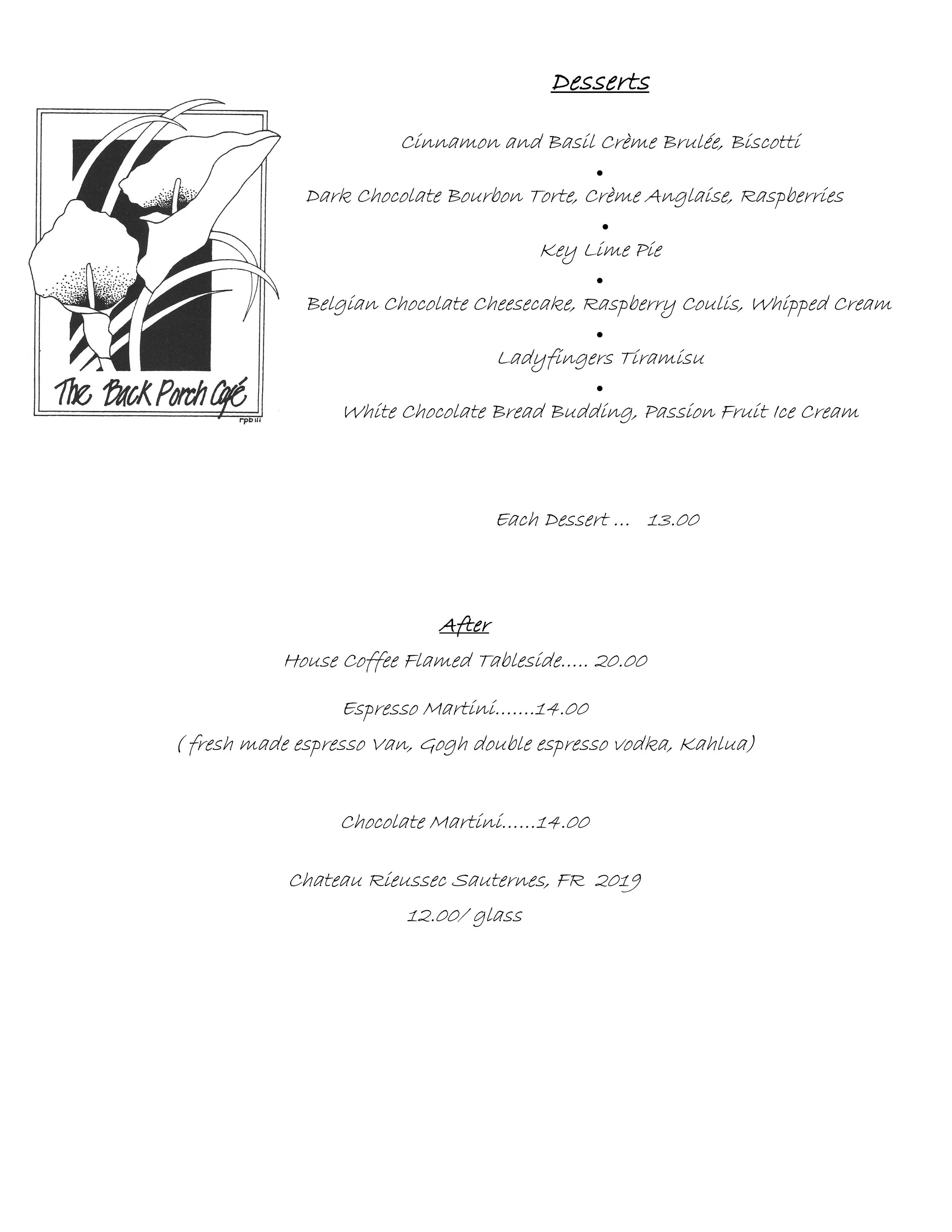 Menus — Back Porch Café