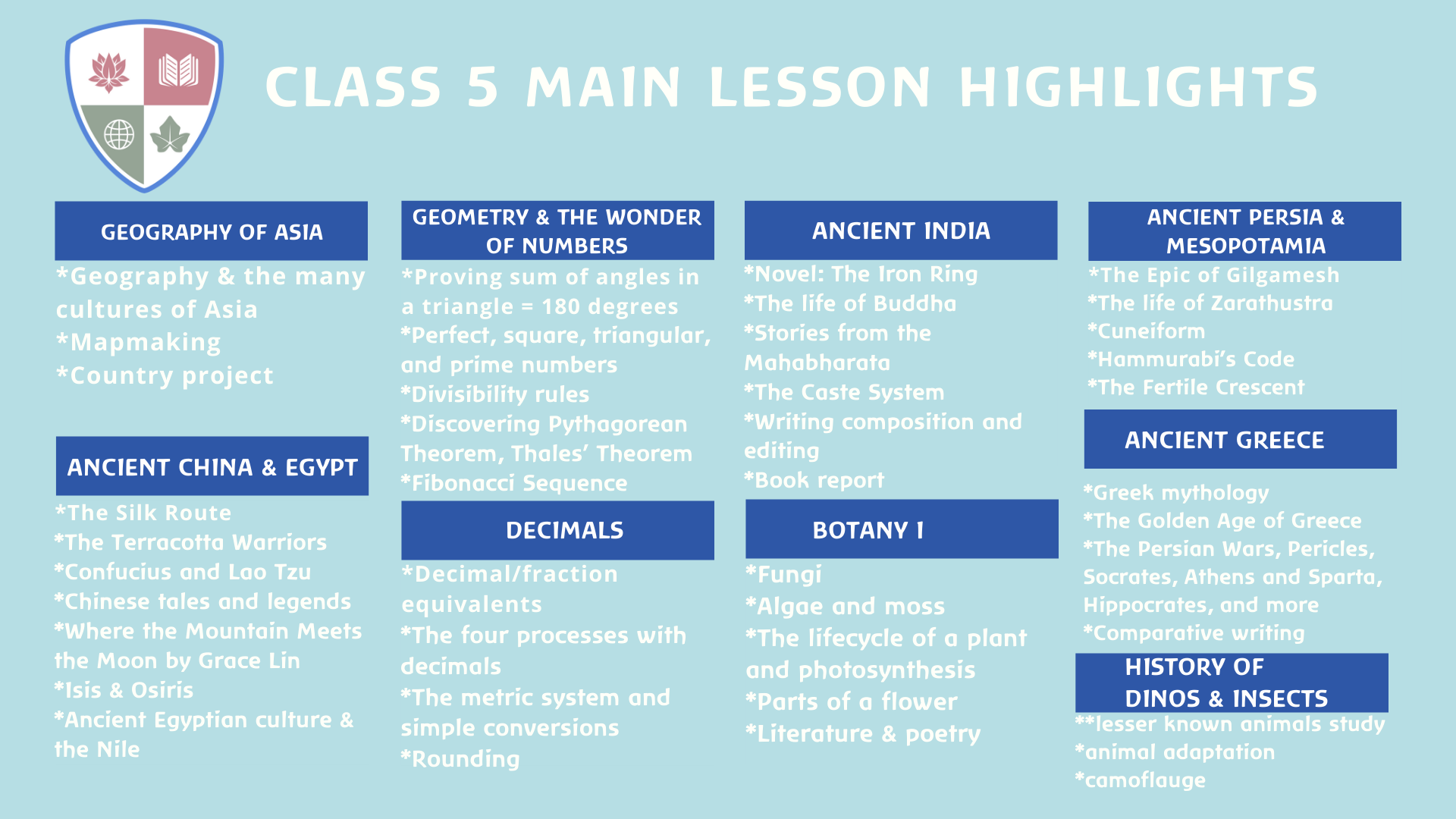 Class 5 or Grade 5 or 5th Grade Offerings — Lotus & Ivy