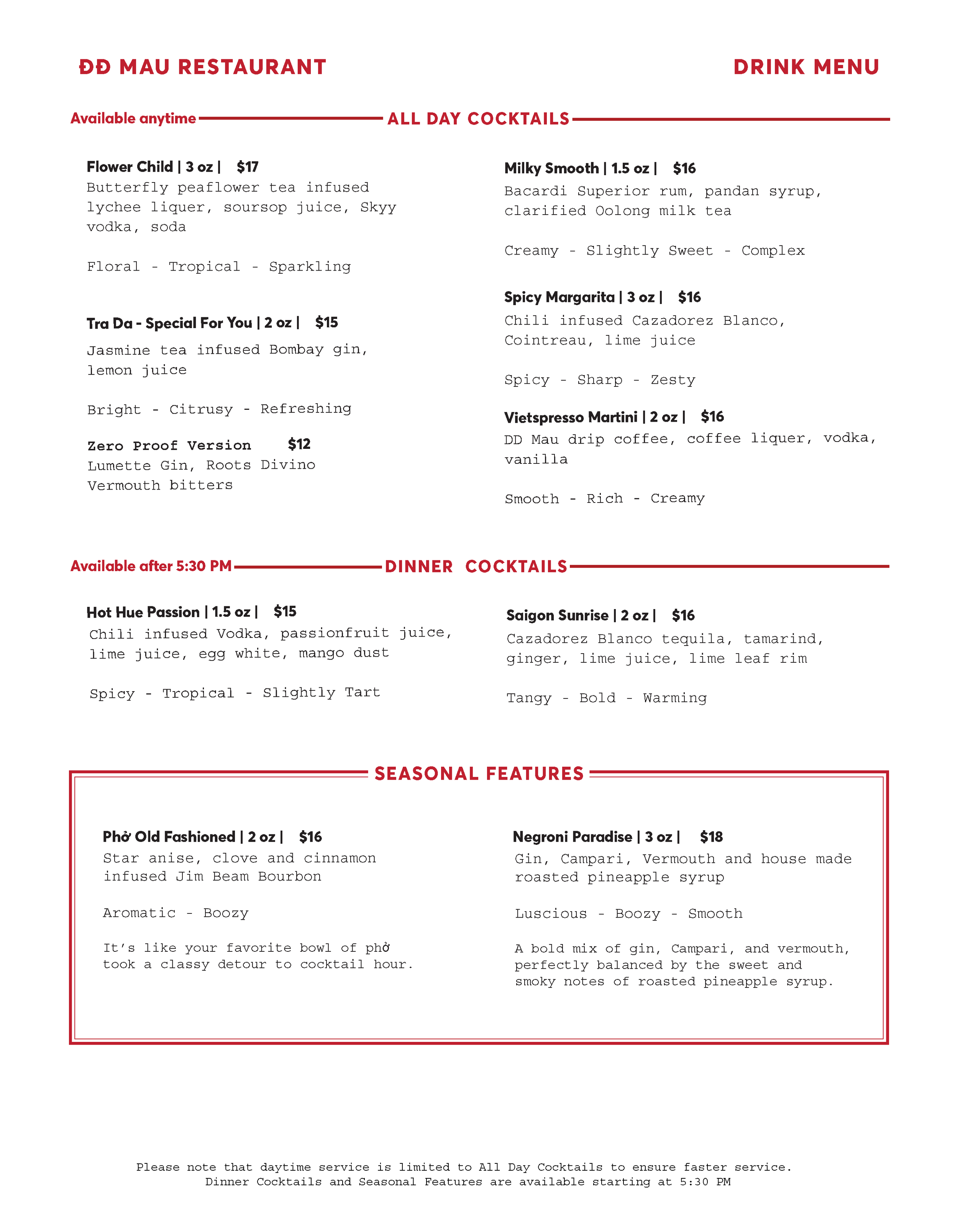 Chinatown Drink Menu — DD MAU