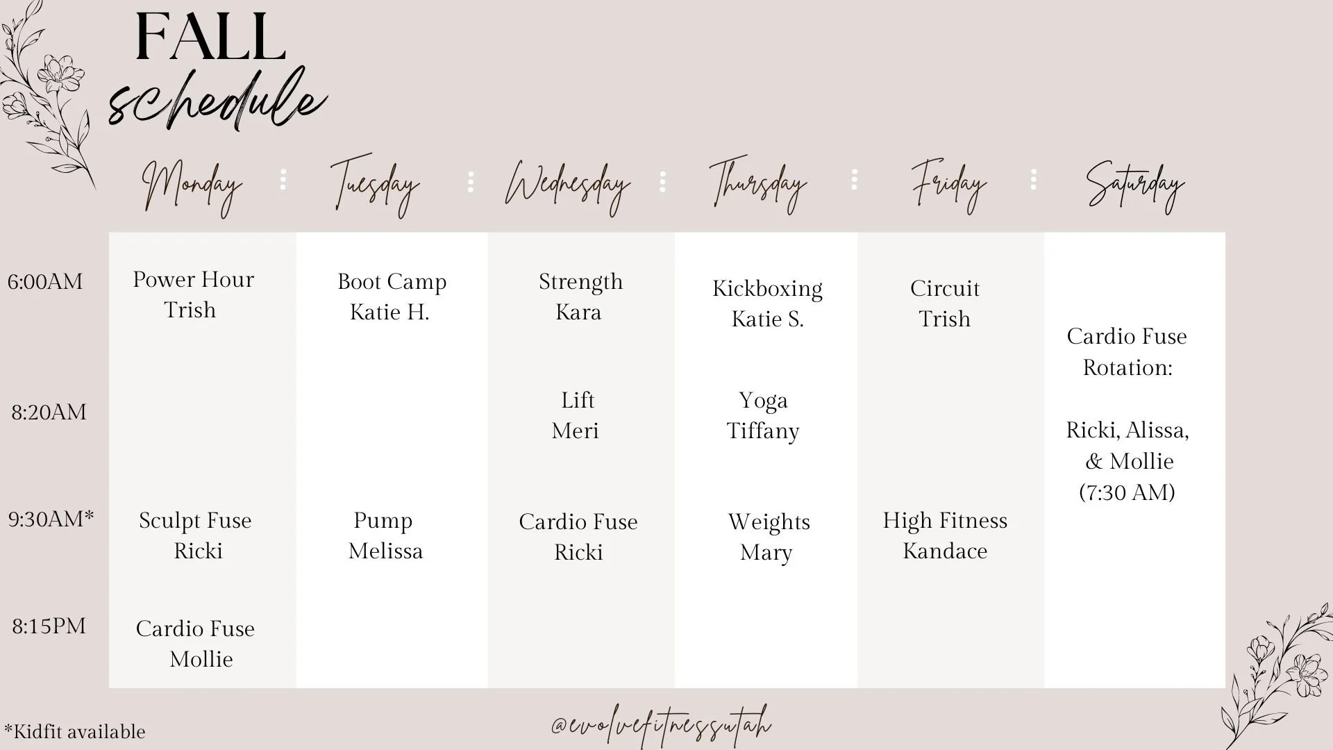 Schedule & Booking — Evolve Fitness