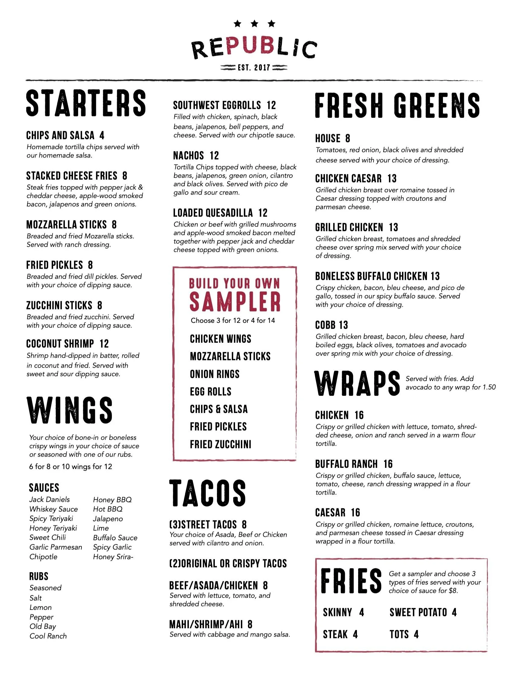 Menu — Republic SVL