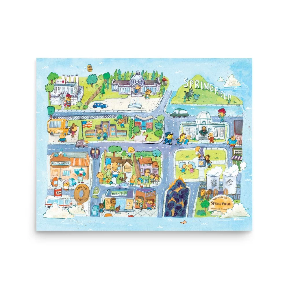 The Simpsons "Map of Springfield" poster (16x20, or 8x10, or 5x7 ...