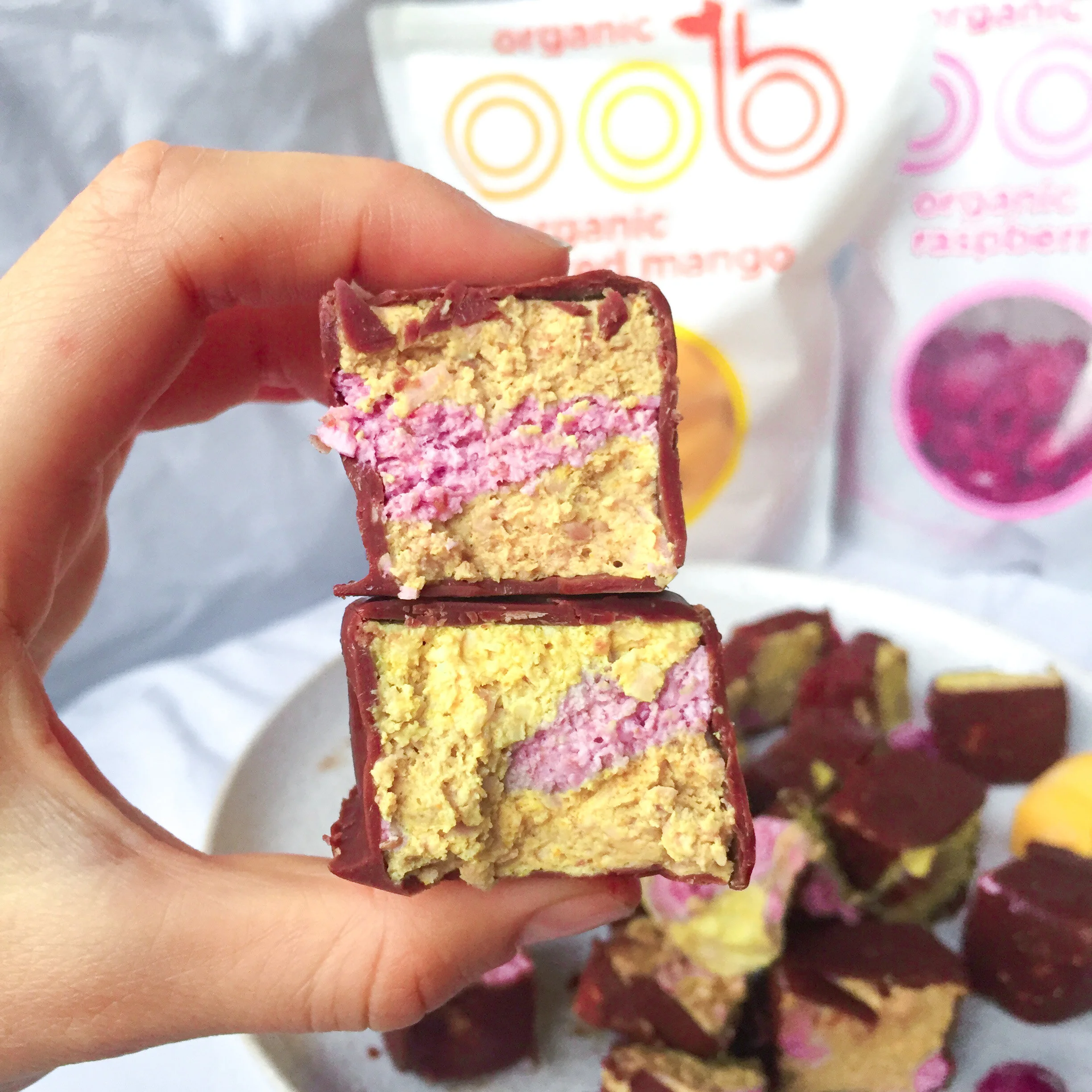 Raspberry Mango Bounty Bites (Vegan + sugar-free) — oob organic