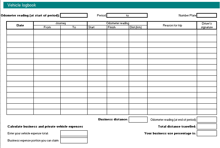 Vehicle Log Book Template Excel