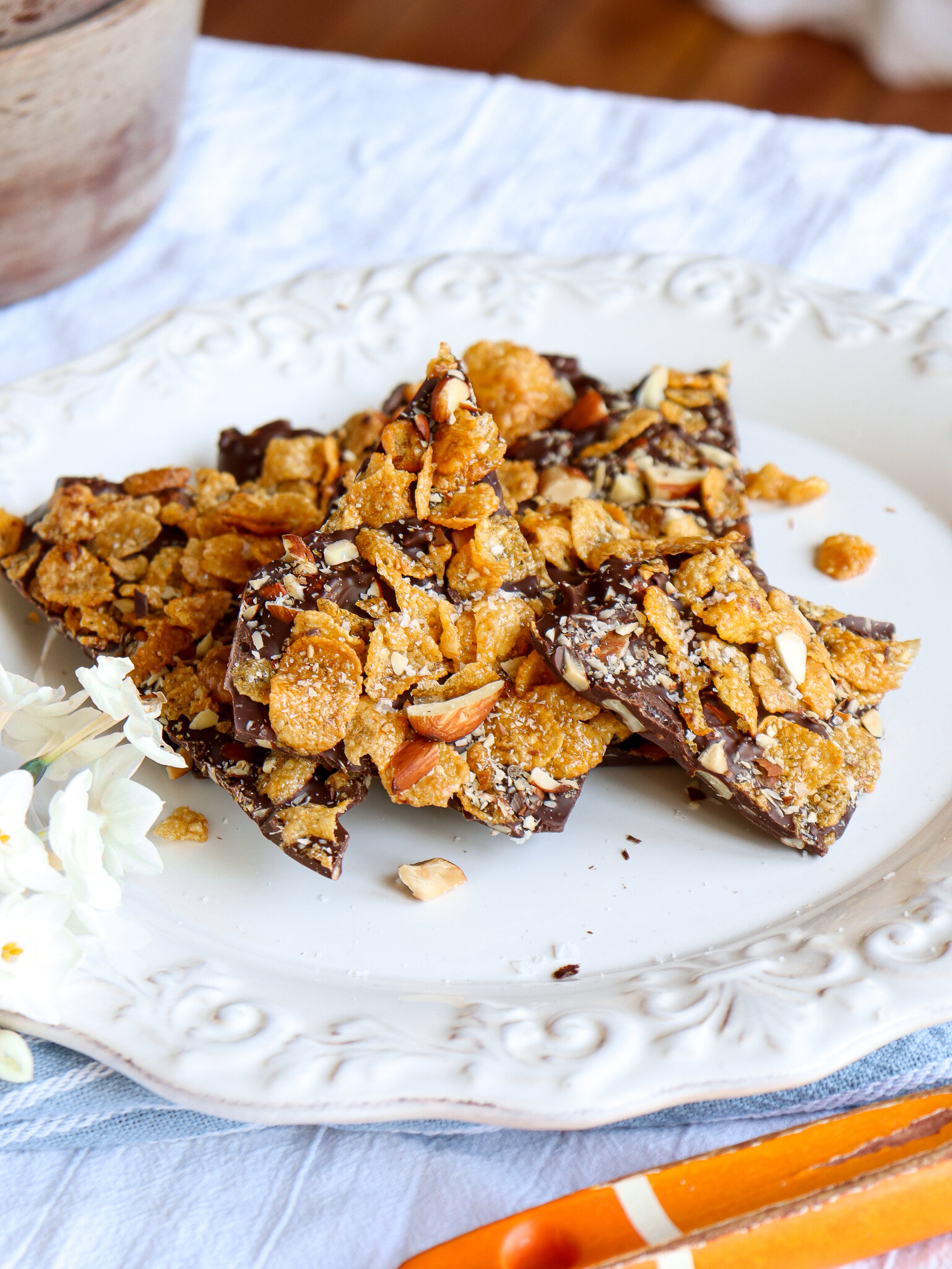 The Best Dark Chocolate Cereal Almond Bark — Stripes & Willows