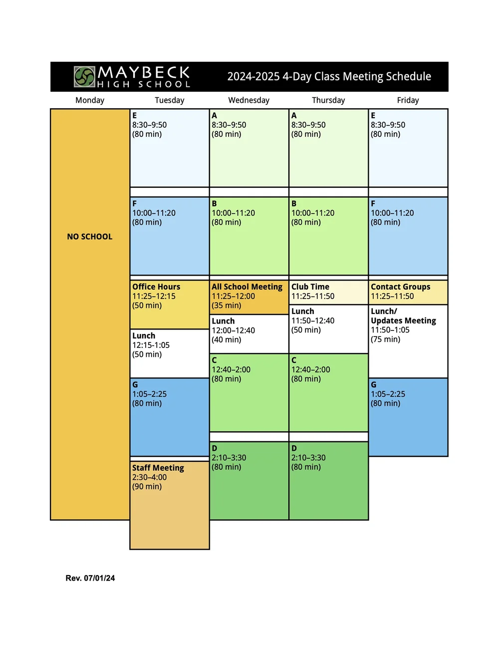 Daily Schedule — Maybeck High School